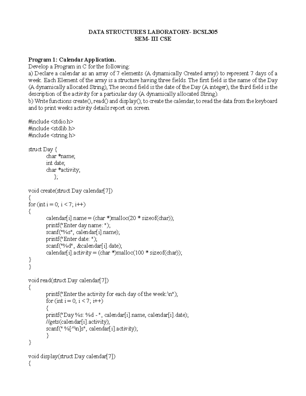 Dslabmanual - dbmslab - DATA STRUCTURES LABORATORY- BCSL SEM- III CSE ...