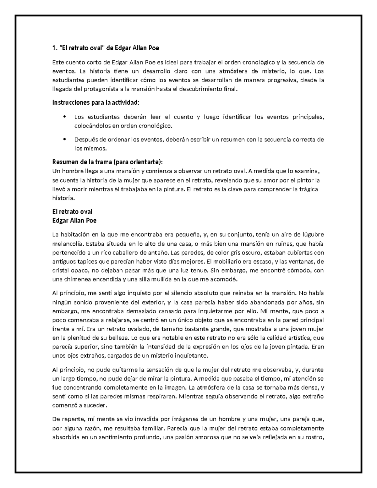 Actividad No. 2: Orden Cronológico y Secuencia de Eventos en "El ...