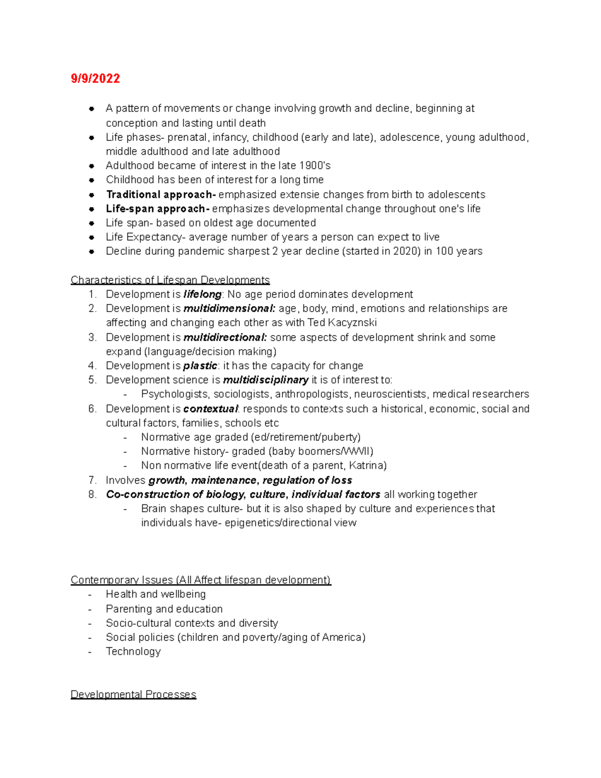 Lifespan Development Notes (PSY 101) - Key Concepts and Theories - Studocu