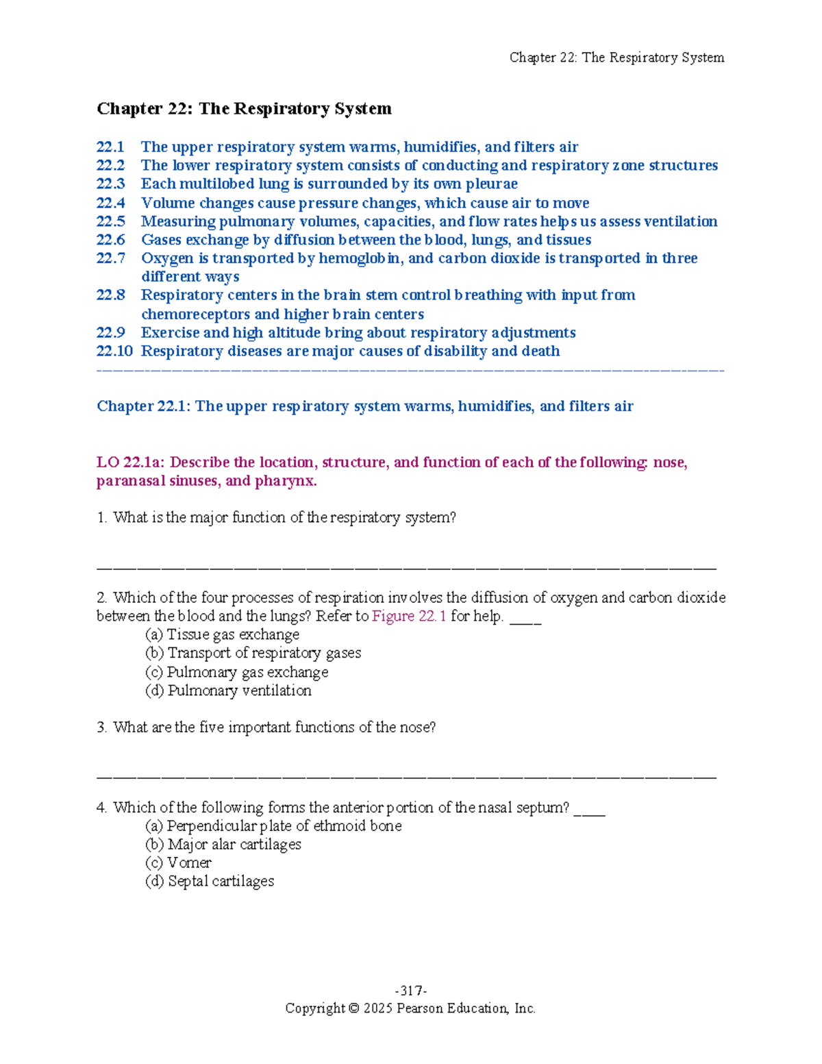 ANP1115: Chapter 22 - The Respiratory System Review Questions - Studocu
