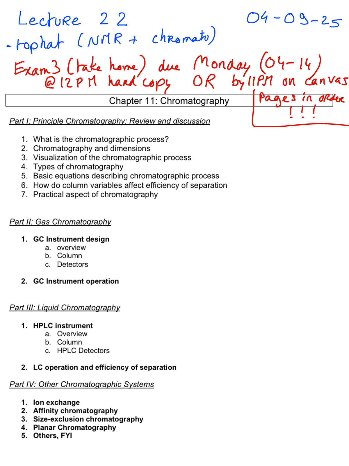 Lecture 22: Chromatography Principles & Gas/Liquid Techniques (Exam 3 ...