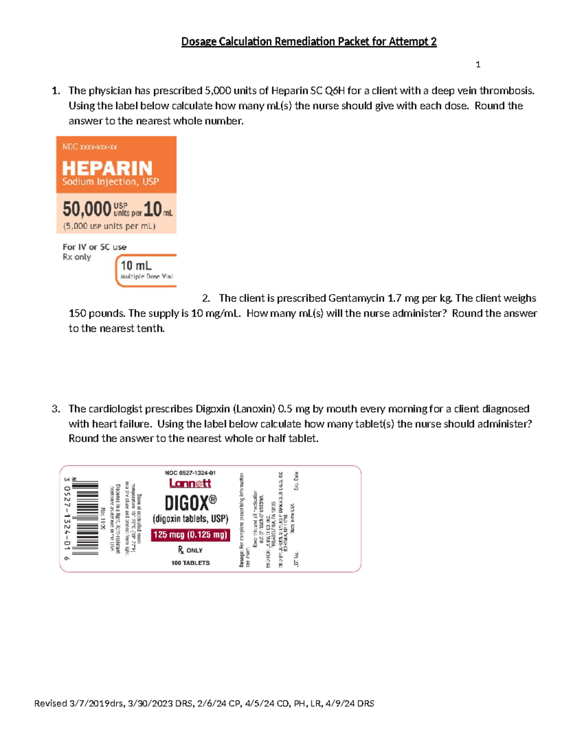 Dosage Calculations Remediation Practice (NUR 101) - Studocu