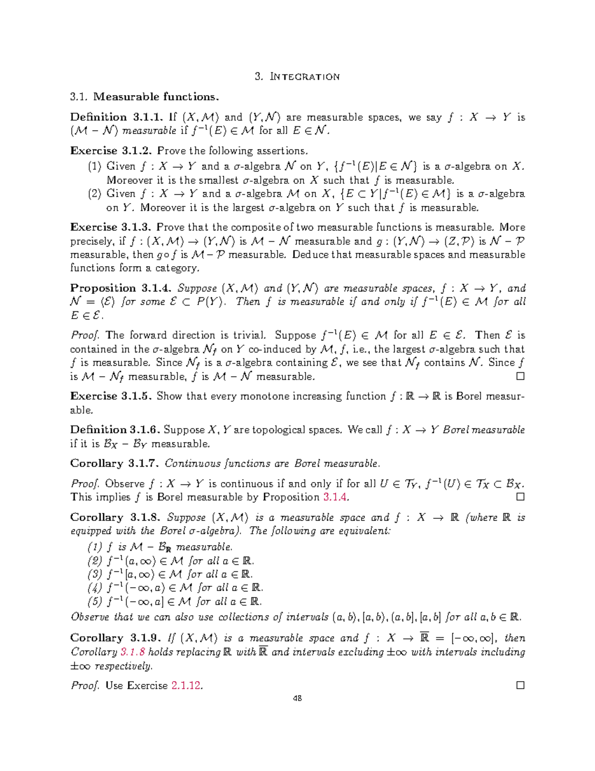 Measurable Functions and Integration in Measurable Spaces - Course ...