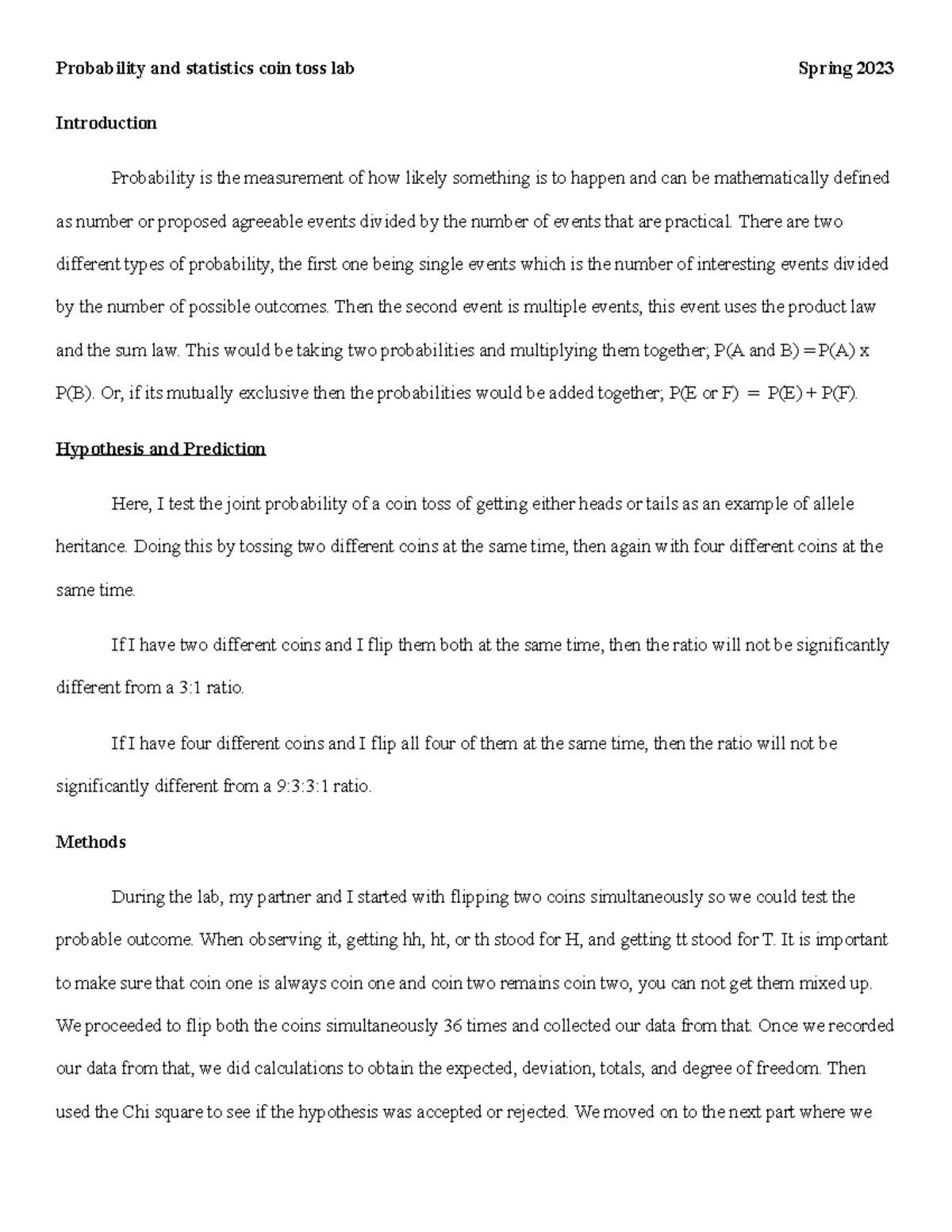 Probability and Coin Toss Report - Spring 2020 Probability and Coin ...