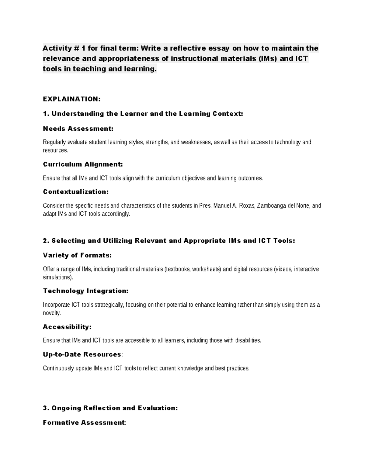 Activity 1 Essay Final Coverage - Activity # 1 for final term: Write a ...