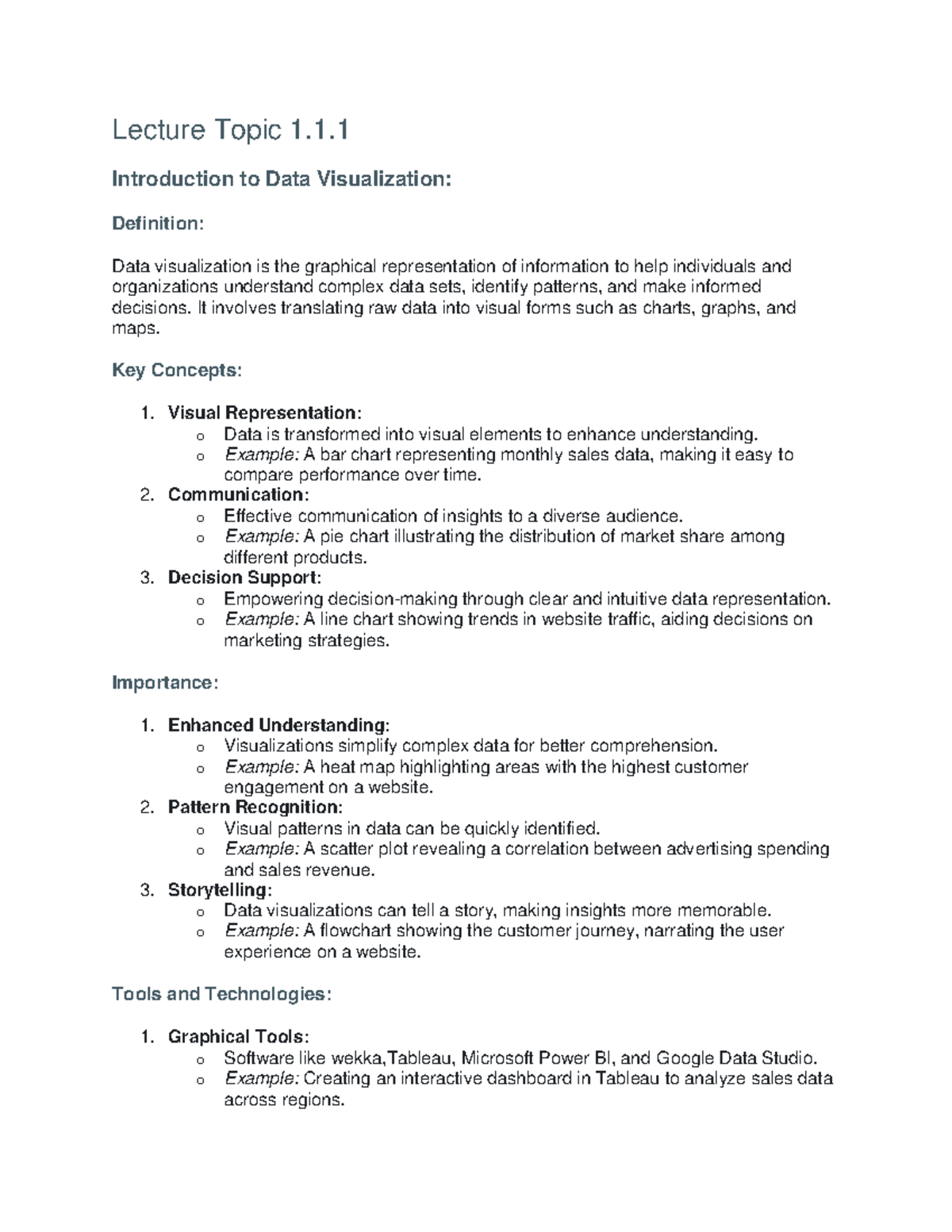 Data Visualization Overview - Lecture Unit 1 Notes - Studocu