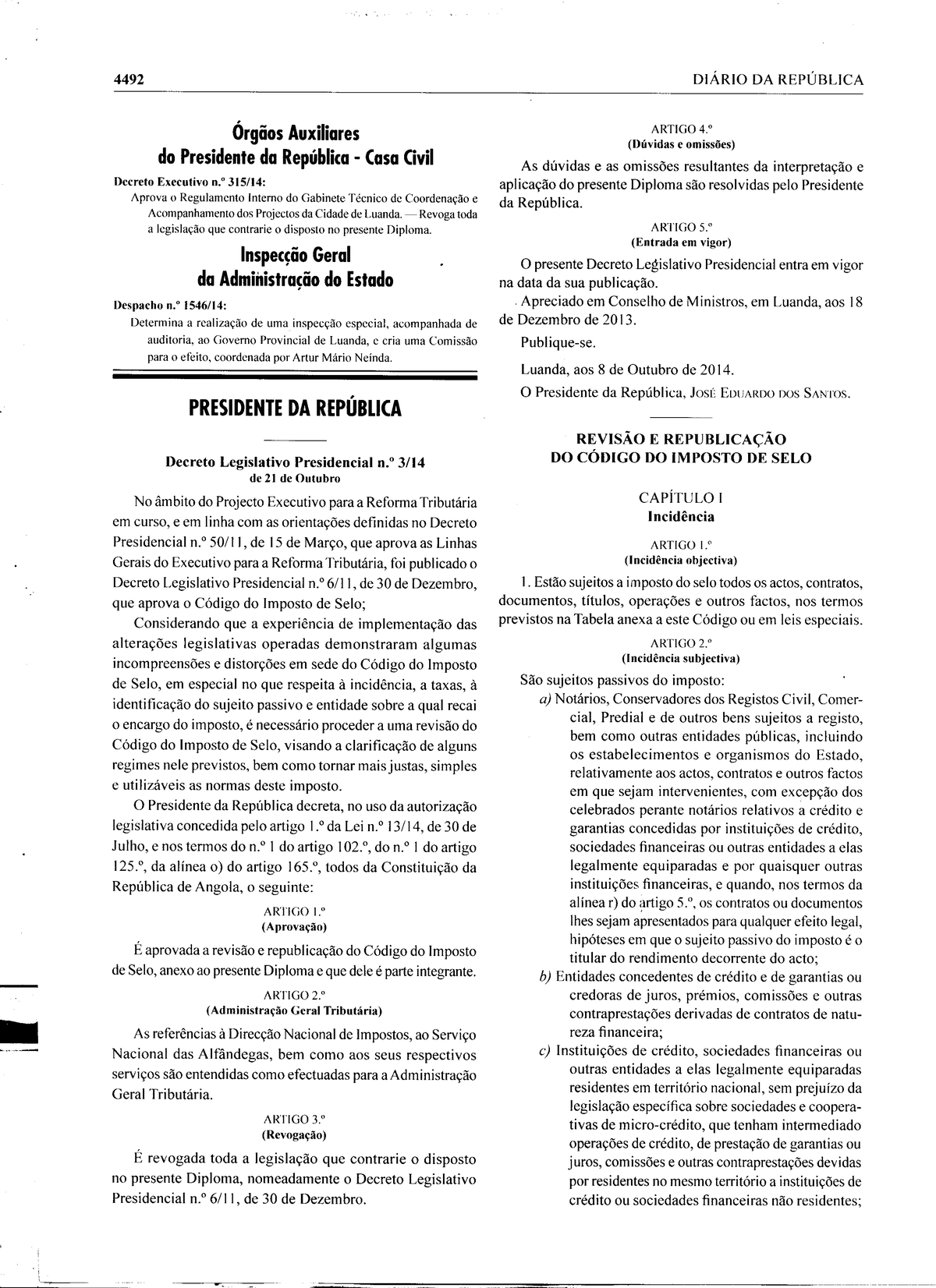 Revisão e Republicação do Código do Imposto de Selo - Dec Leg Pres 3-14 ...