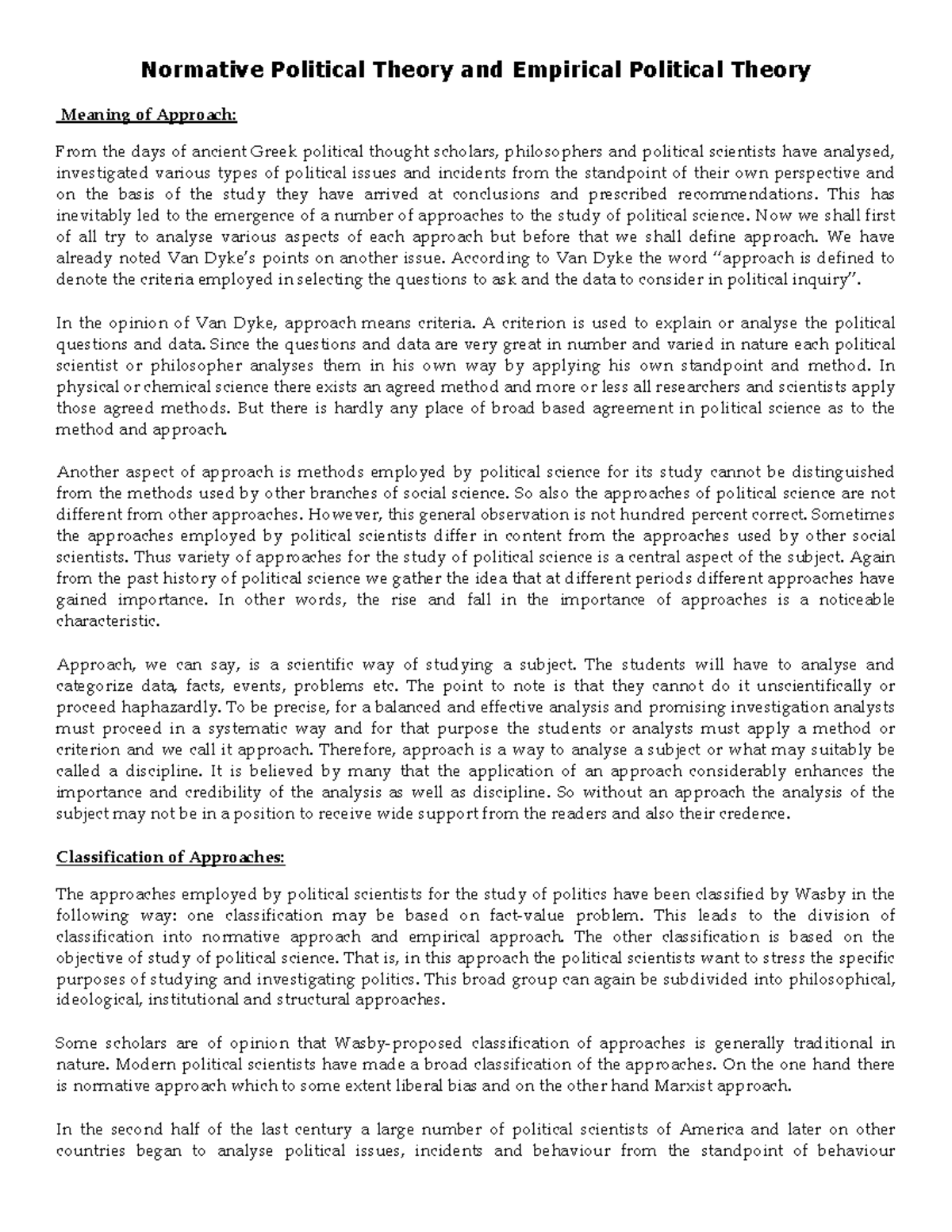 Normative vs. Empirical Approaches in Political Theory (POL 101) - Studocu