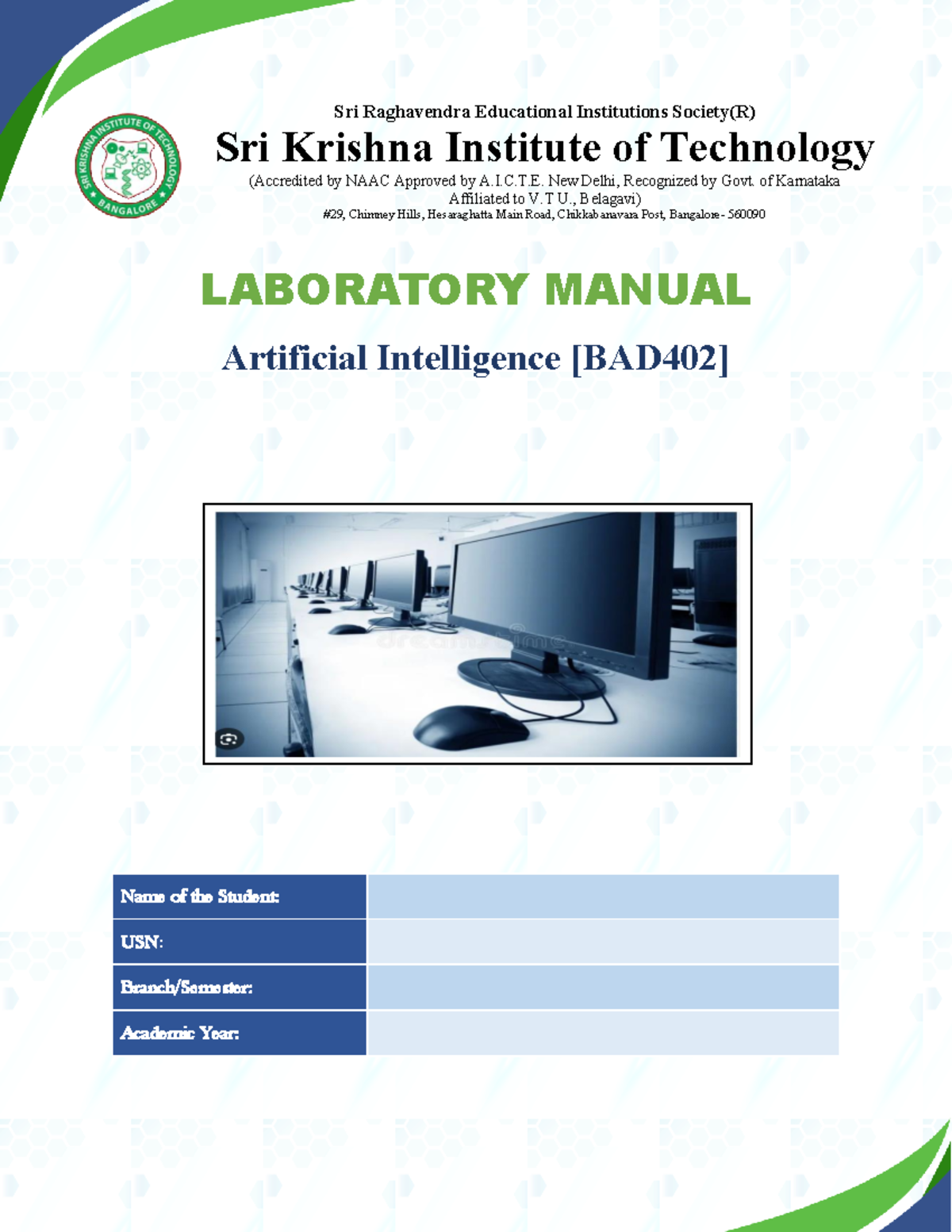 AI Lab Manual [BAD402]: Guidelines and Problem-Solving Strategies - Studocu