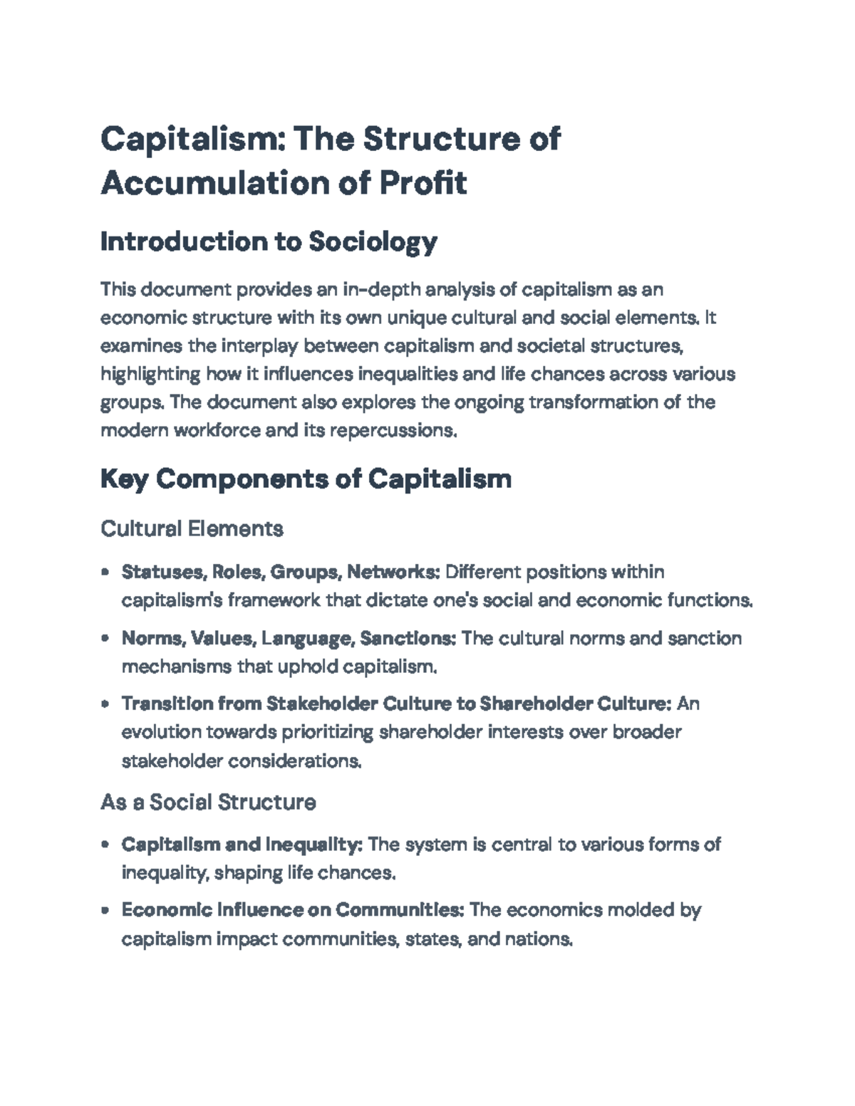 Capitalism: Socio-Economic Structures and Workforce Dynamics ( SOC 101 ...