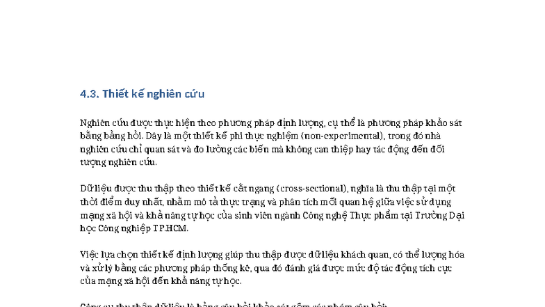 Thiet ke nghien cuu IUH - jkjgugi - 4. Thiết kế nghiên cứu Nghiên c ứu ...