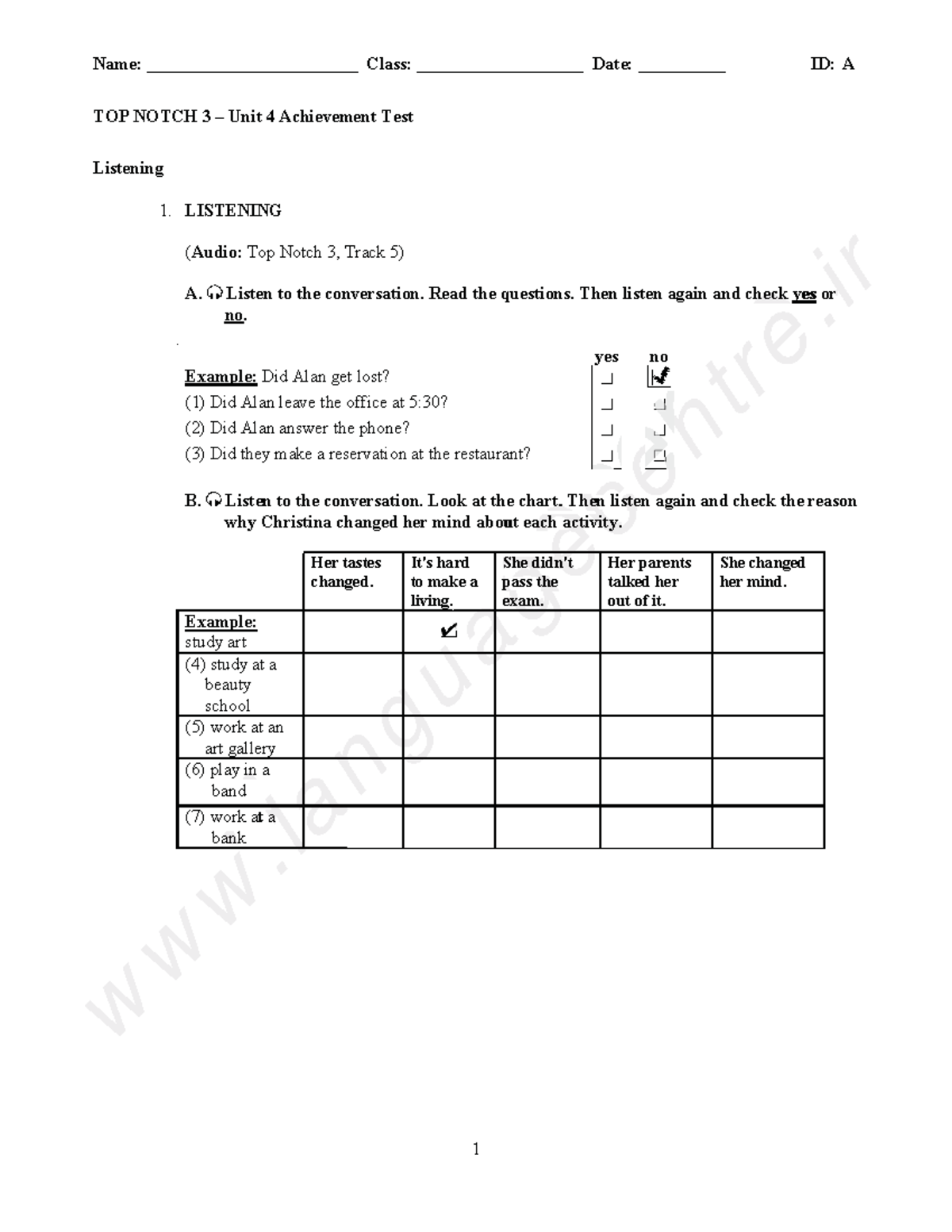 Top Notch 3A Unit 4 General Test Notes - Studocu