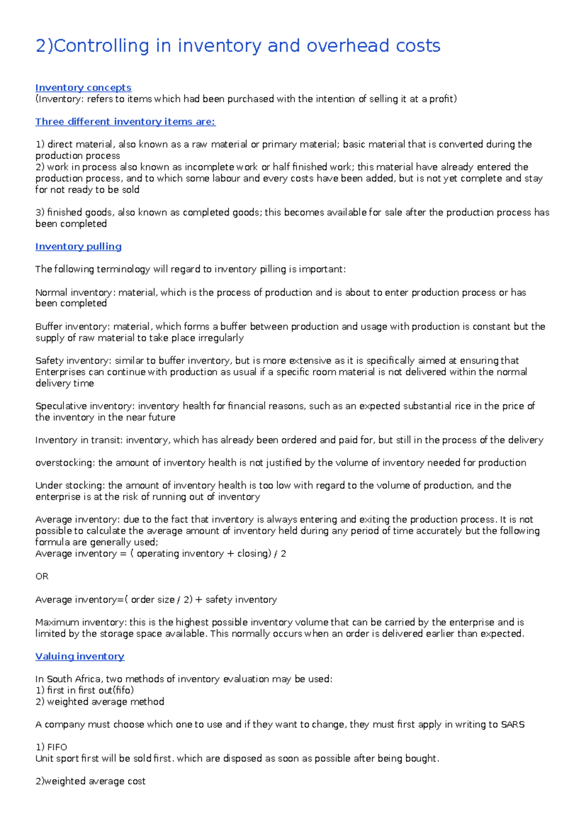 Inventory Management and Cost Control: Key Concepts and Methods - Studocu