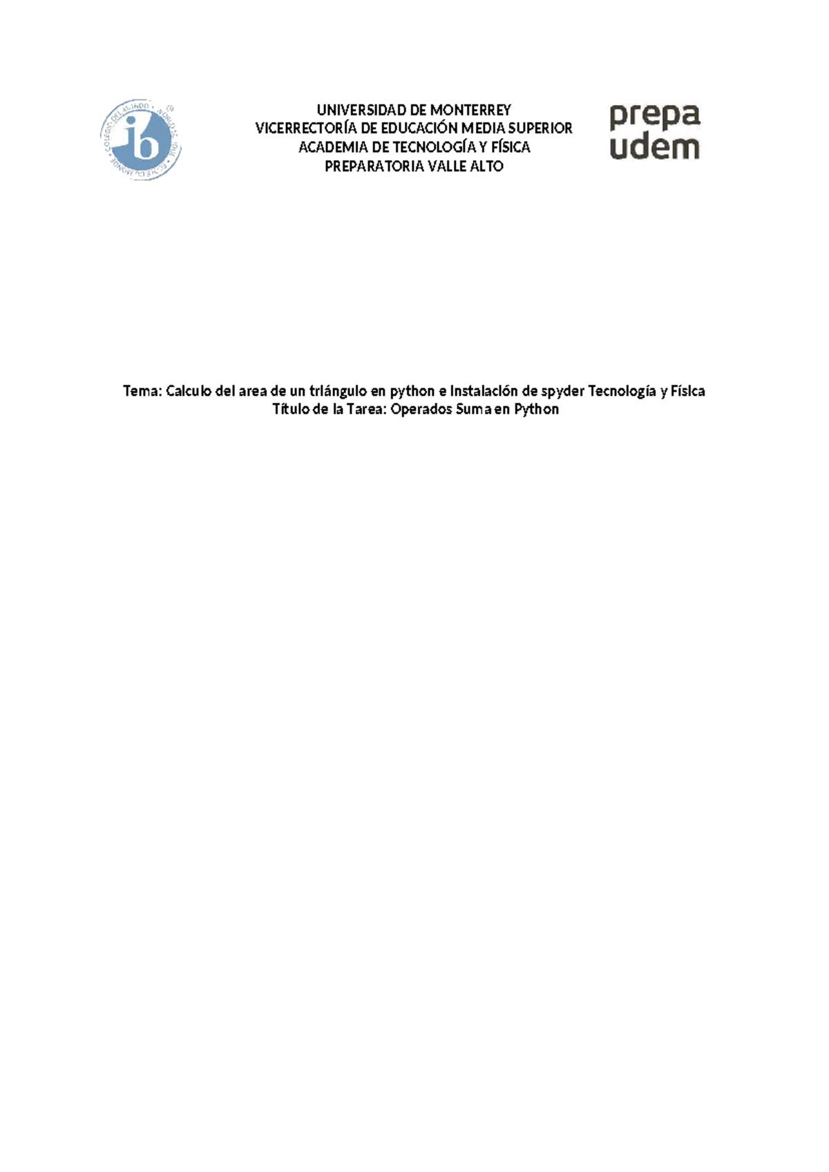 Cálculo del Área de un Triángulo en Python - Tarea 3 - Studocu