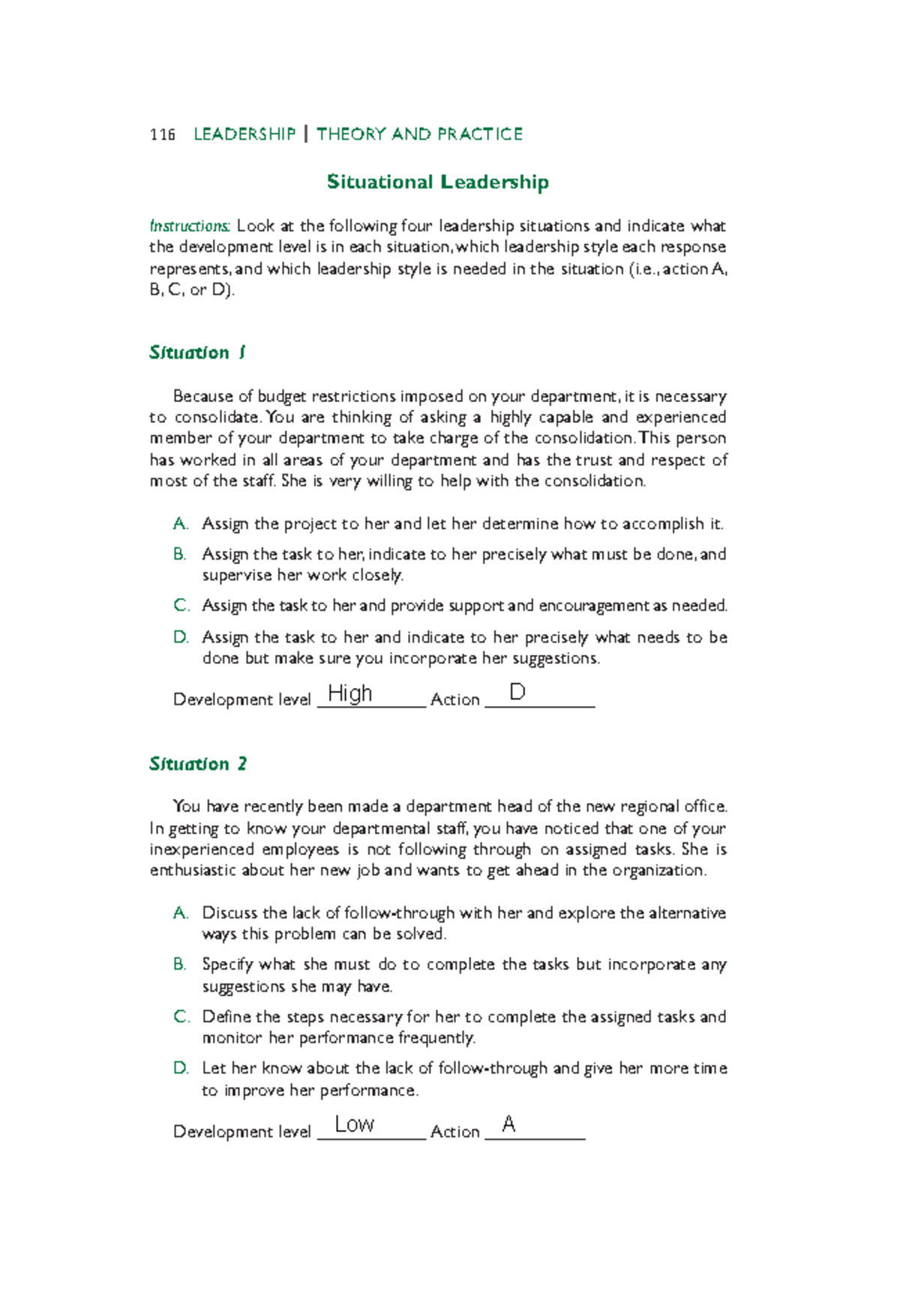 Situational Leadership - 116 LEADERSHIP THEORY AND PRACTICE Situational ...