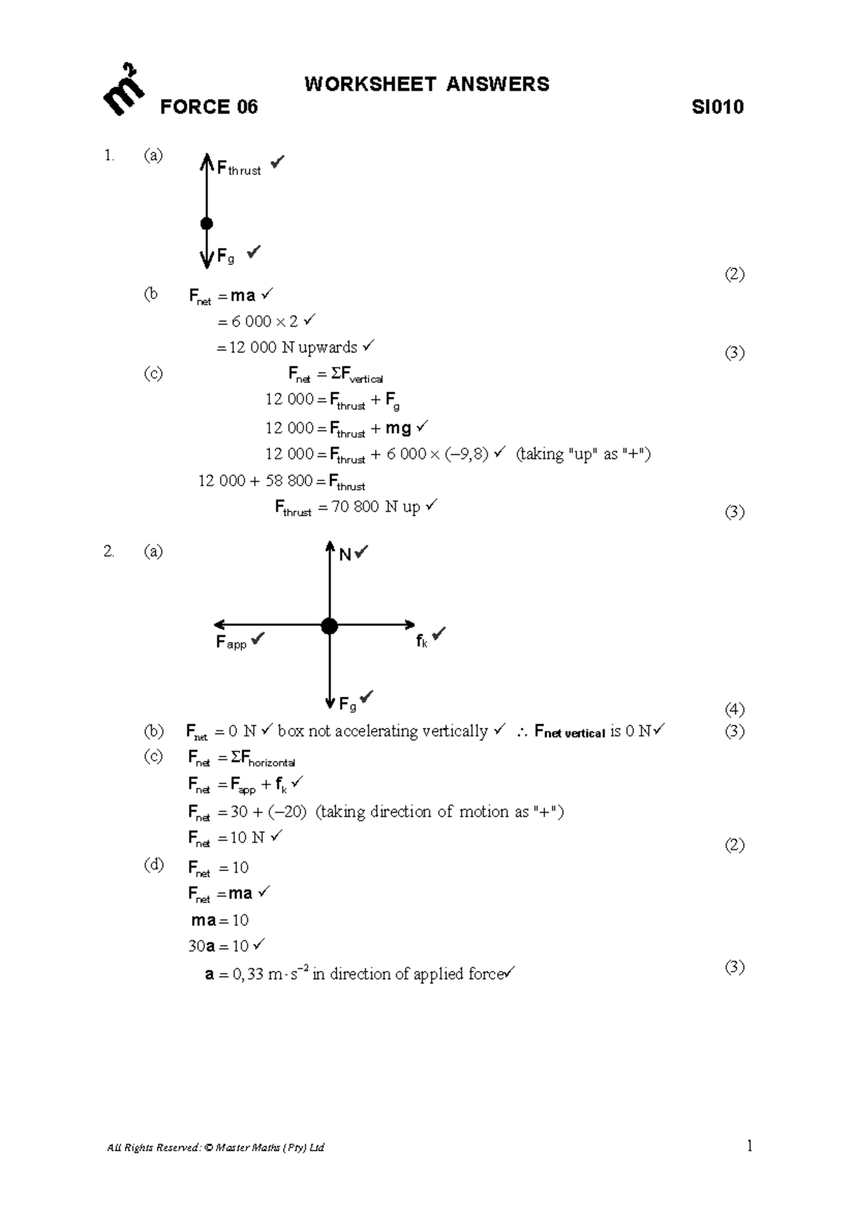SI010 Worksheet Answers: Force Analysis and Calculations - Studocu