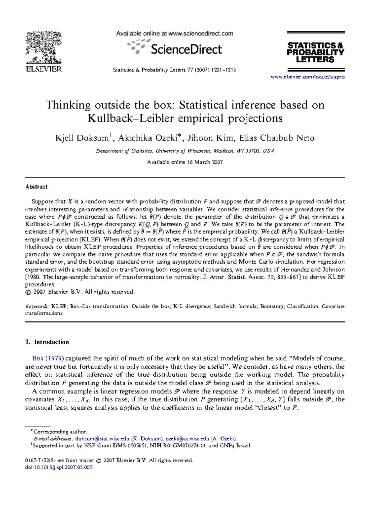 Thinking outside the box (Statistical inference based on Kullback ...