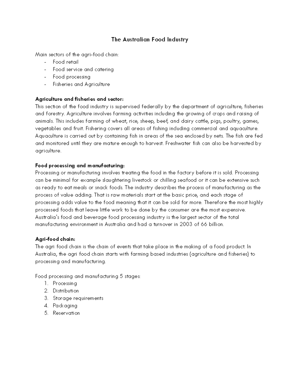 FT - y12 syllabus - study notes - The Australian Food Industry Main ...