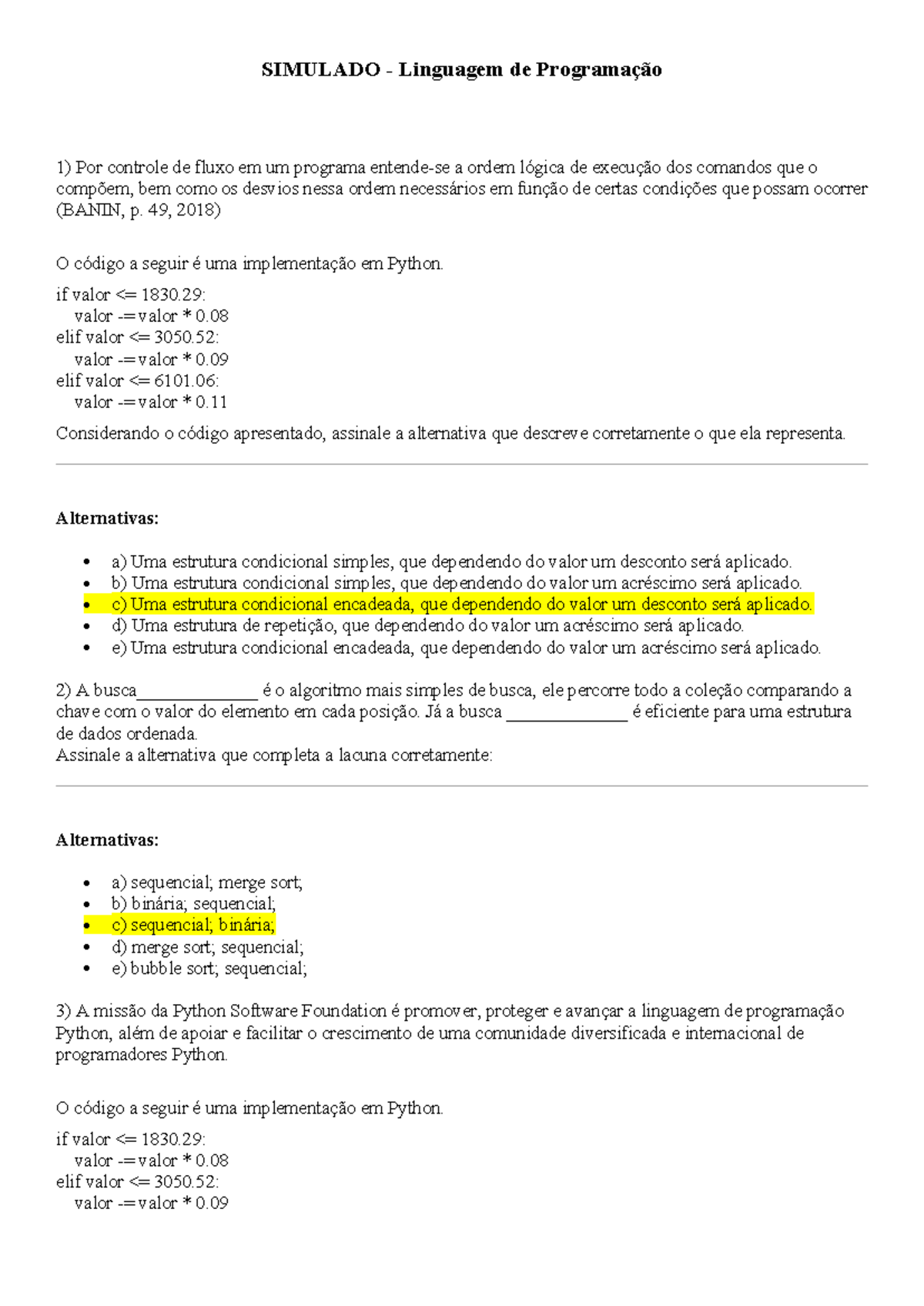 642576573 Simulado sobre Condicionais e Estruturas em Python - Studocu