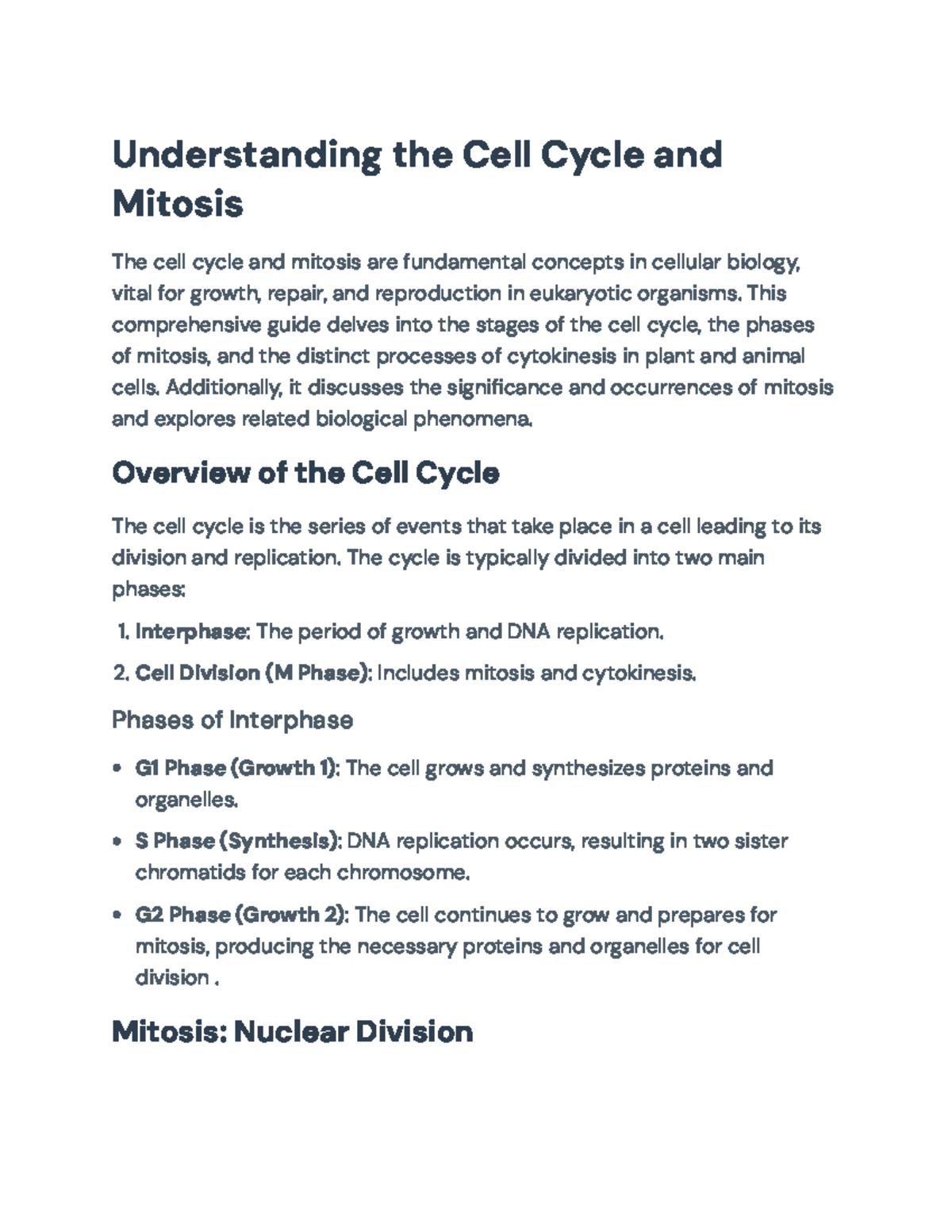 Understanding the Cell Cycle & Mitosis: A Detailed Study Guide - Studocu