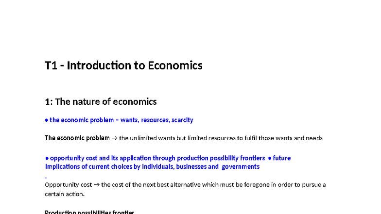 T1 Prelim Economics Notes: Understanding Scarcity, Opportunity Cost ...