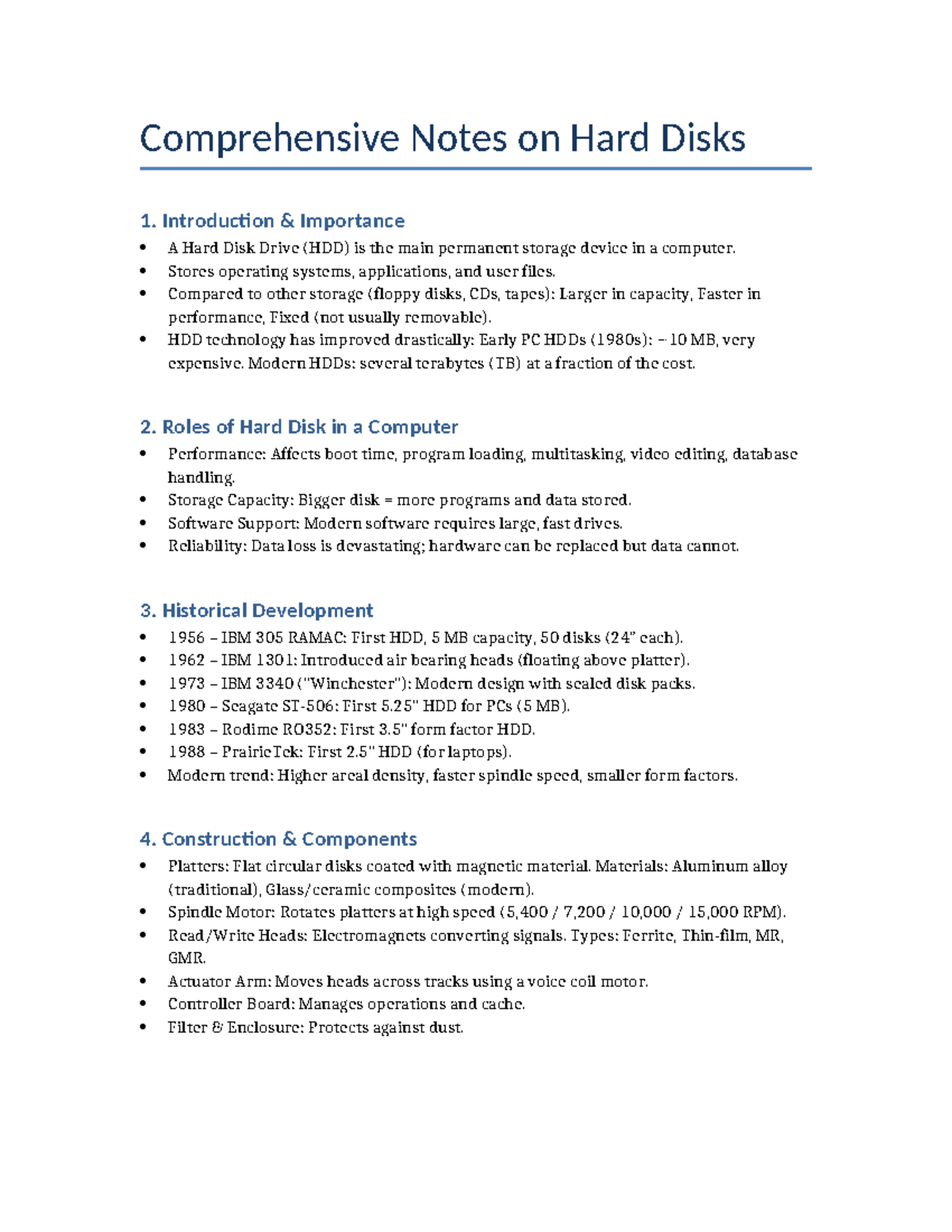 Comprehensive Notes on Hard Disks (HDD) for Computer Science - Studocu
