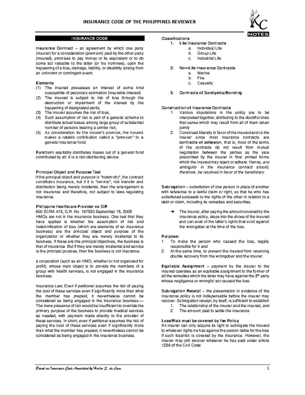 INSURANCE CODE OF THE PHILIPPINES: FIRST EXAM REVIEWER - Studocu