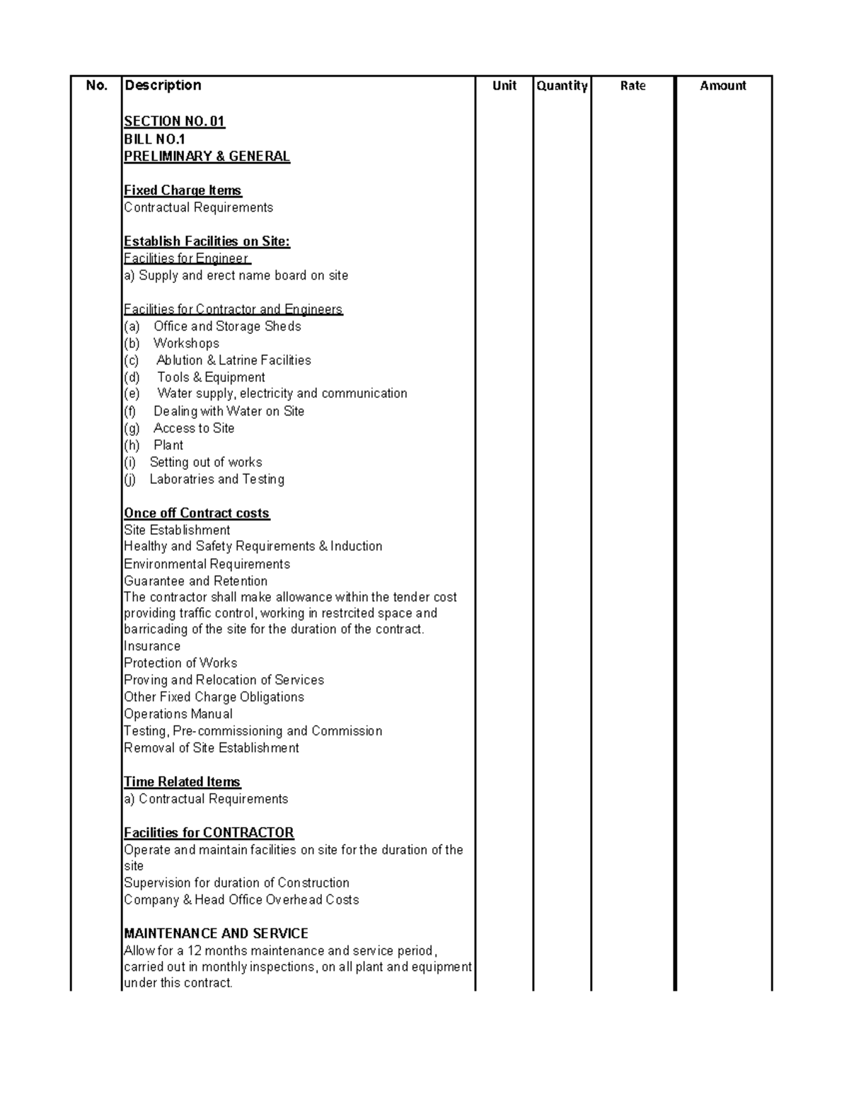 1H 27861 TOP Structure Unpriced BOQ: Site Establishment & Safety ...