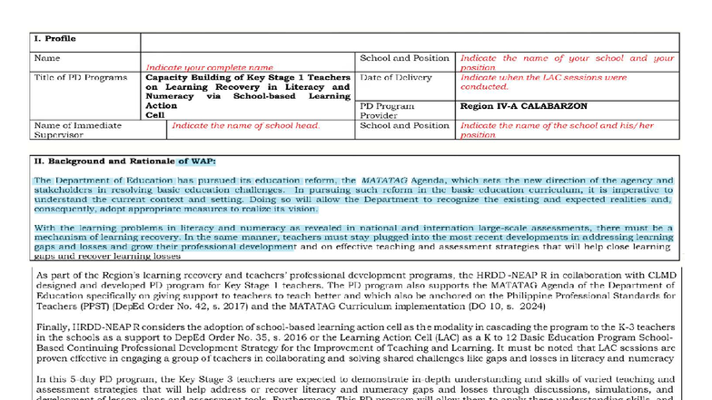WAP Sample: Capacity Building for Key Stage 1 Teachers on Learning ...