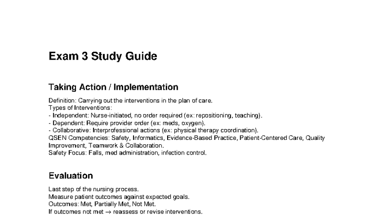 Exam 3 Study Guide: Nursing Interventions & Evaluation Techniques - Studocu