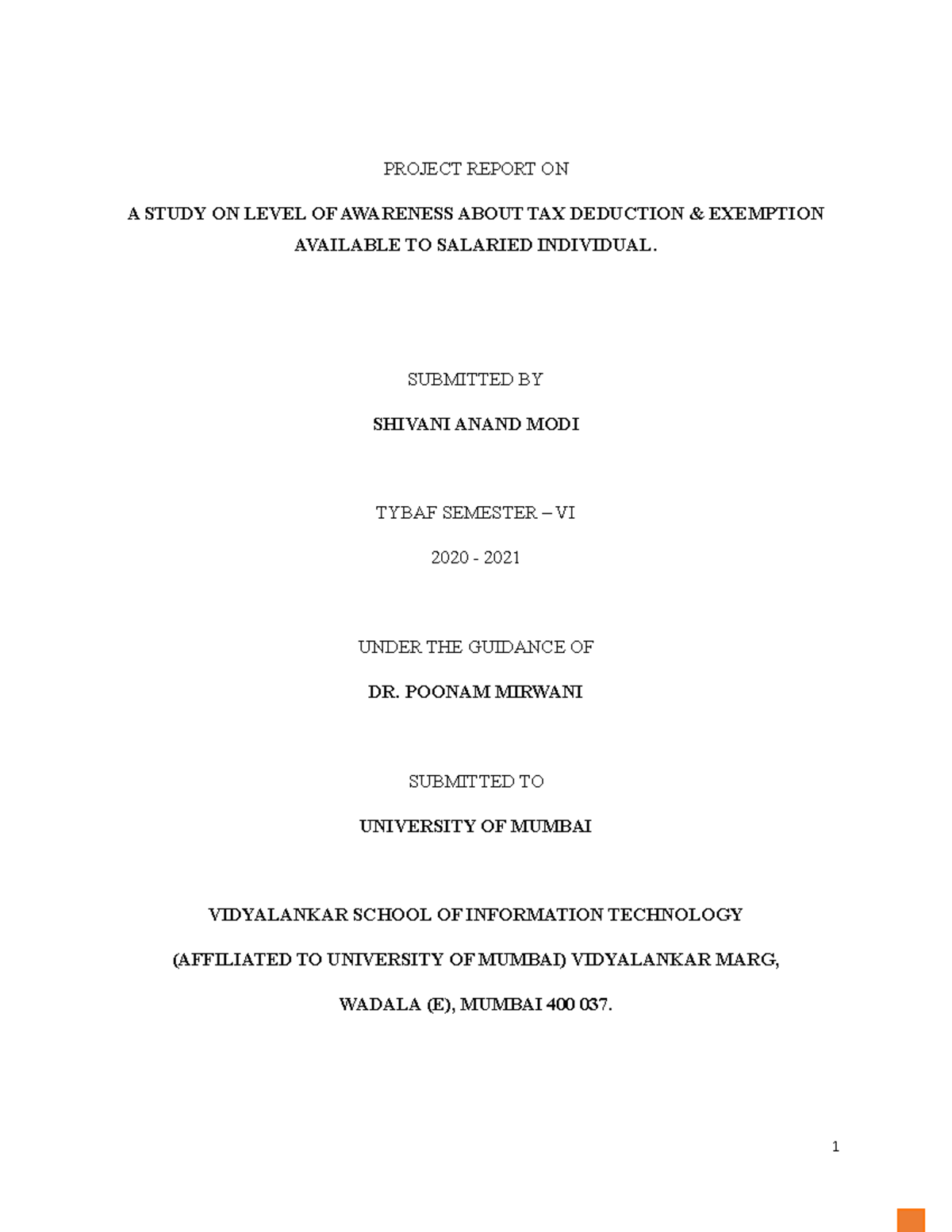 Shivani Modi Black Book - PROJECT REPORT ON A STUDY ON LEVEL OF ...