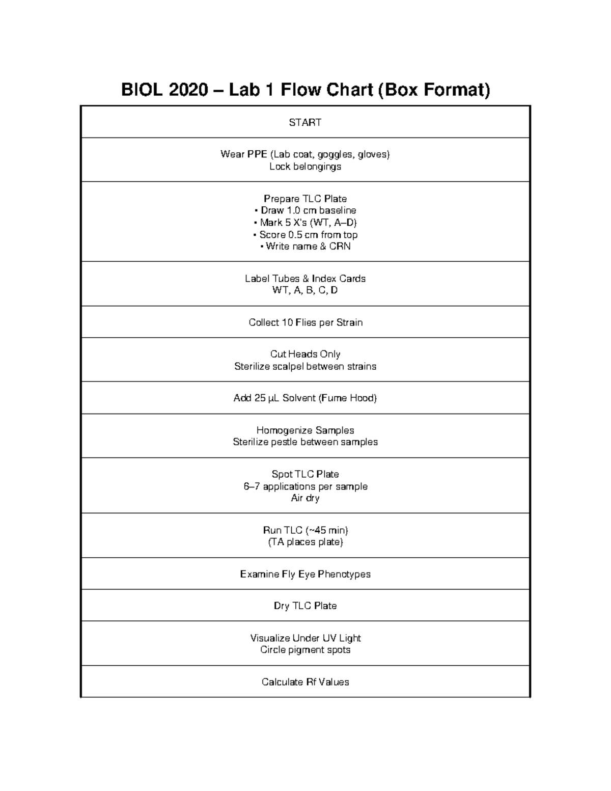 BIOL 2020 Lab 1 Flowchart: TLC Procedure for Fly Eye Phenotypes - Studocu