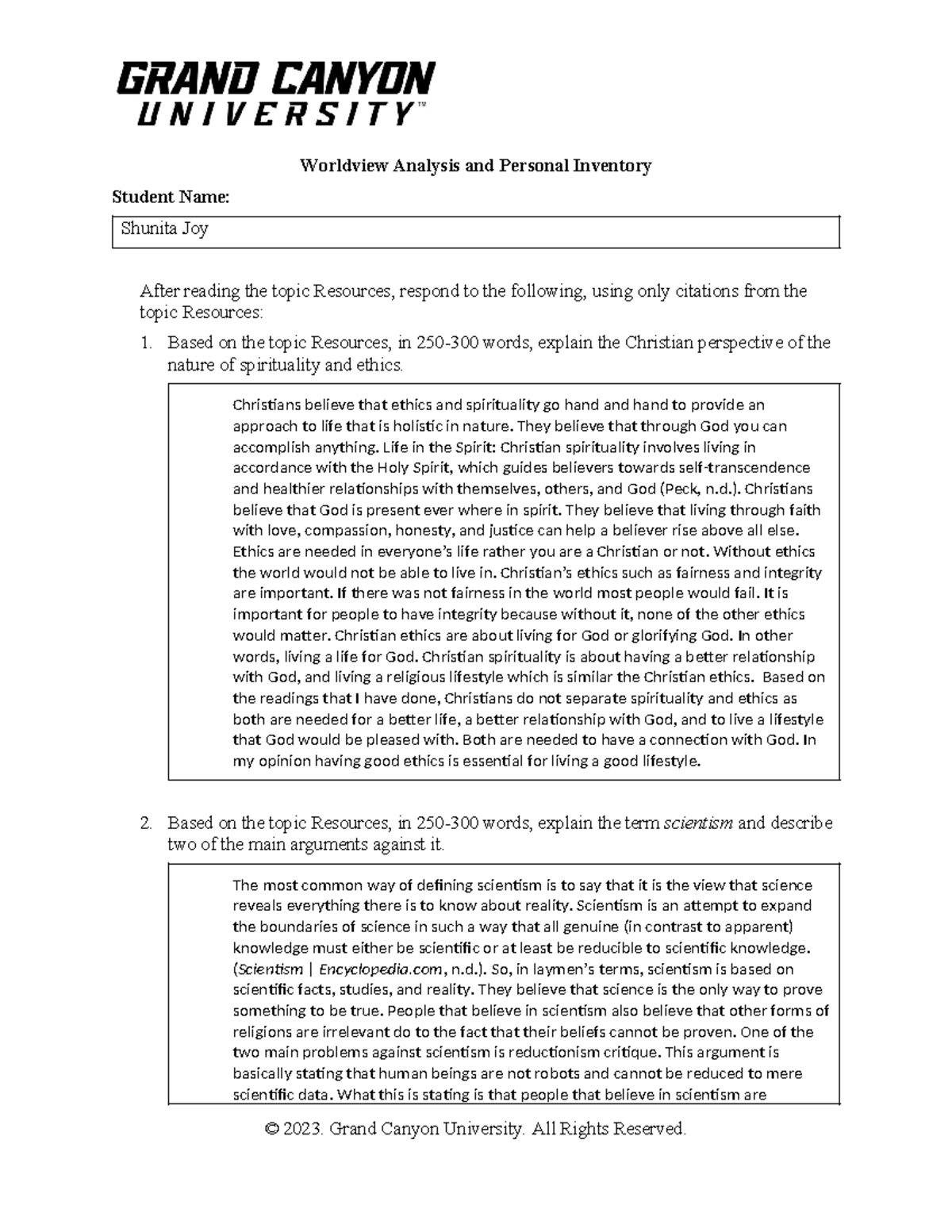 PHI 413V RS T1 Christian Worldview Analysis & Personal Reflection - Studocu