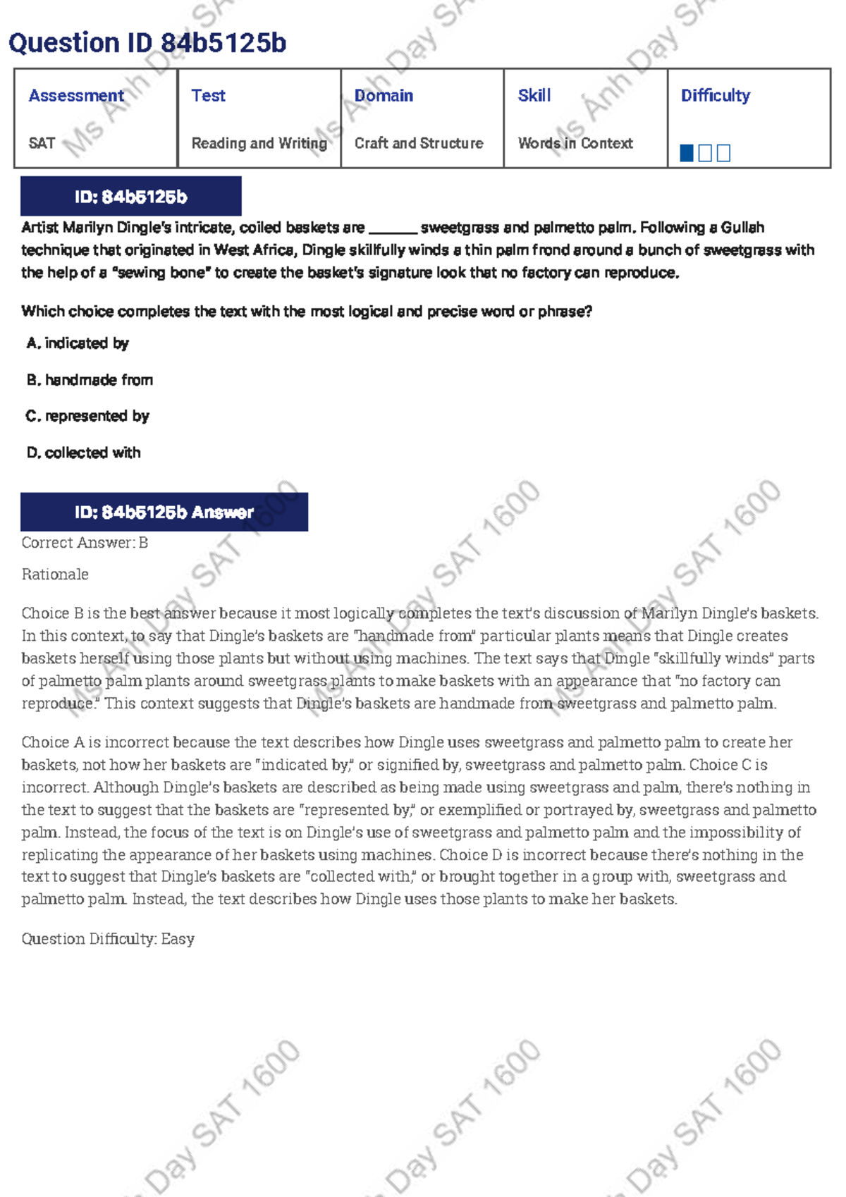 Assessment Test: SAT Reading & Writing - Words in Context (130 ...