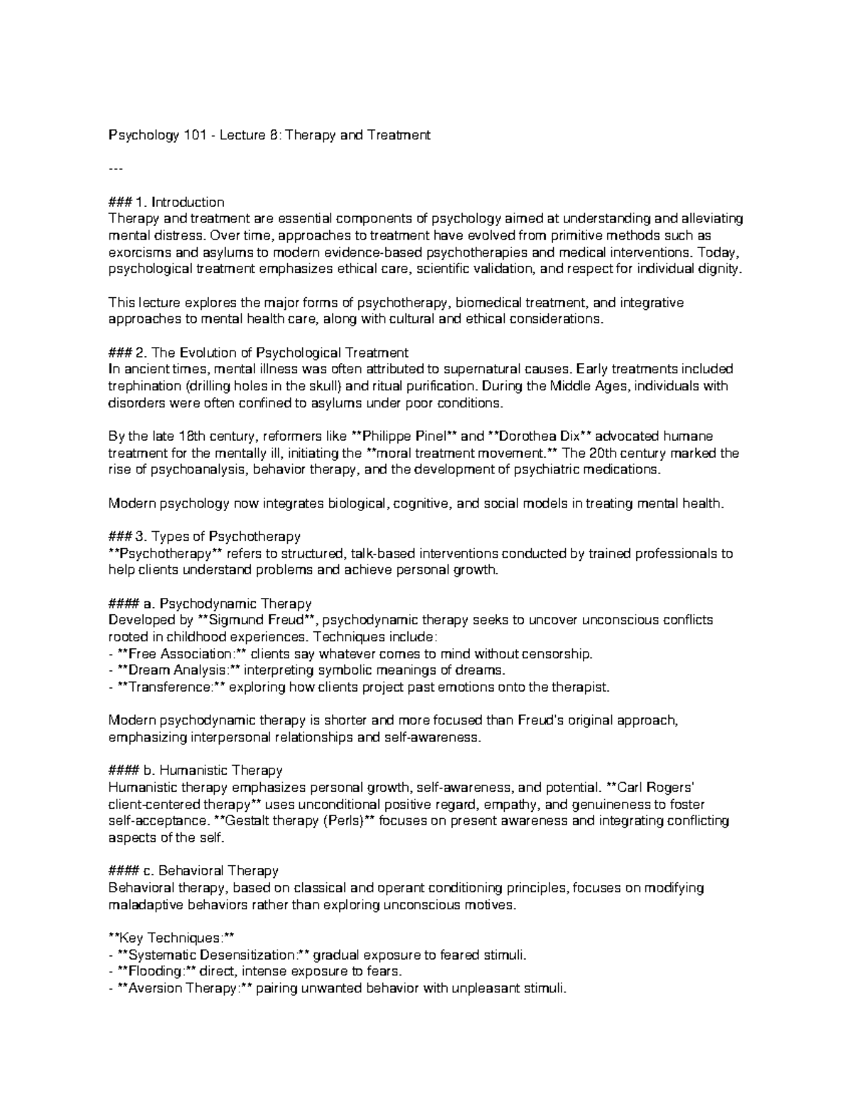 Psychology 101 Lecture 8: Evolution of Therapy & Treatment Methods ...