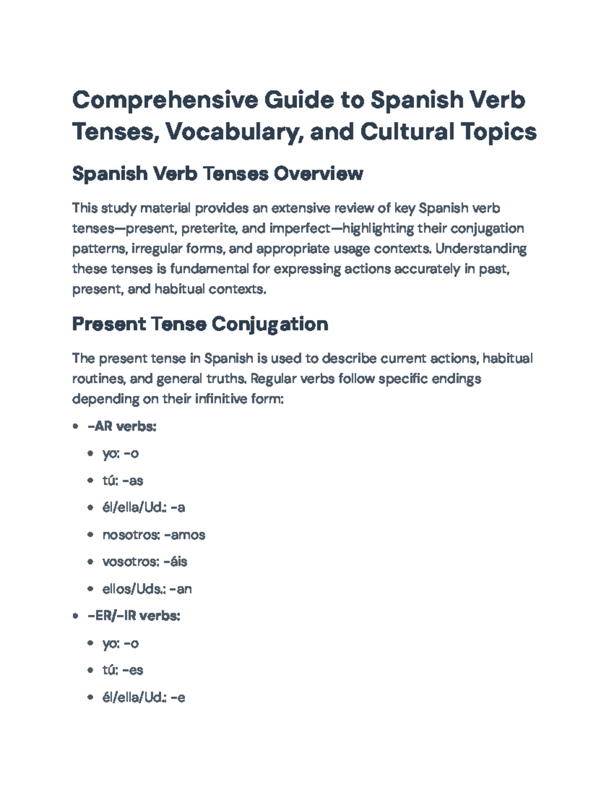 Spanish 101: Comprehensive Study Guide on Verb Tenses & Culture - Studocu