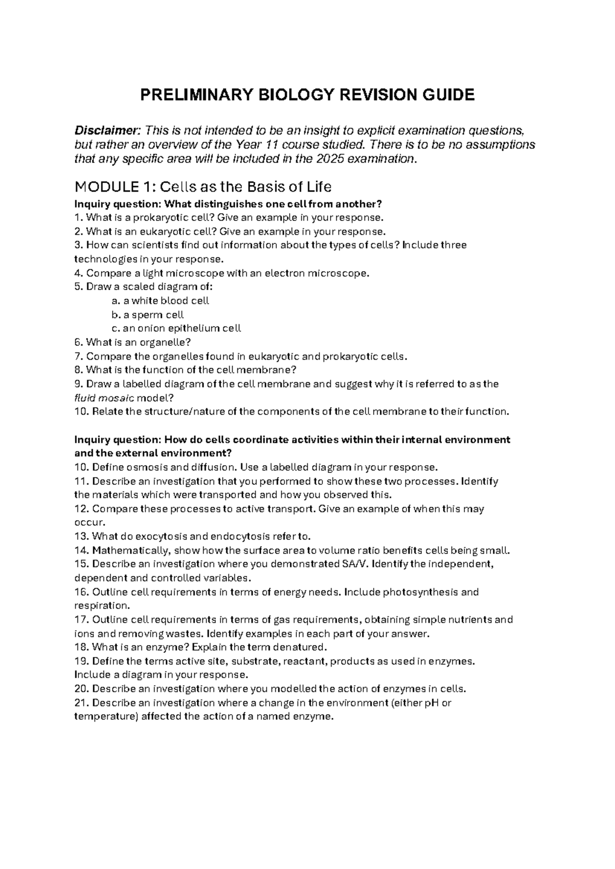 Year 11 Biology Revision Guide: Key Concepts & Investigations - Studocu