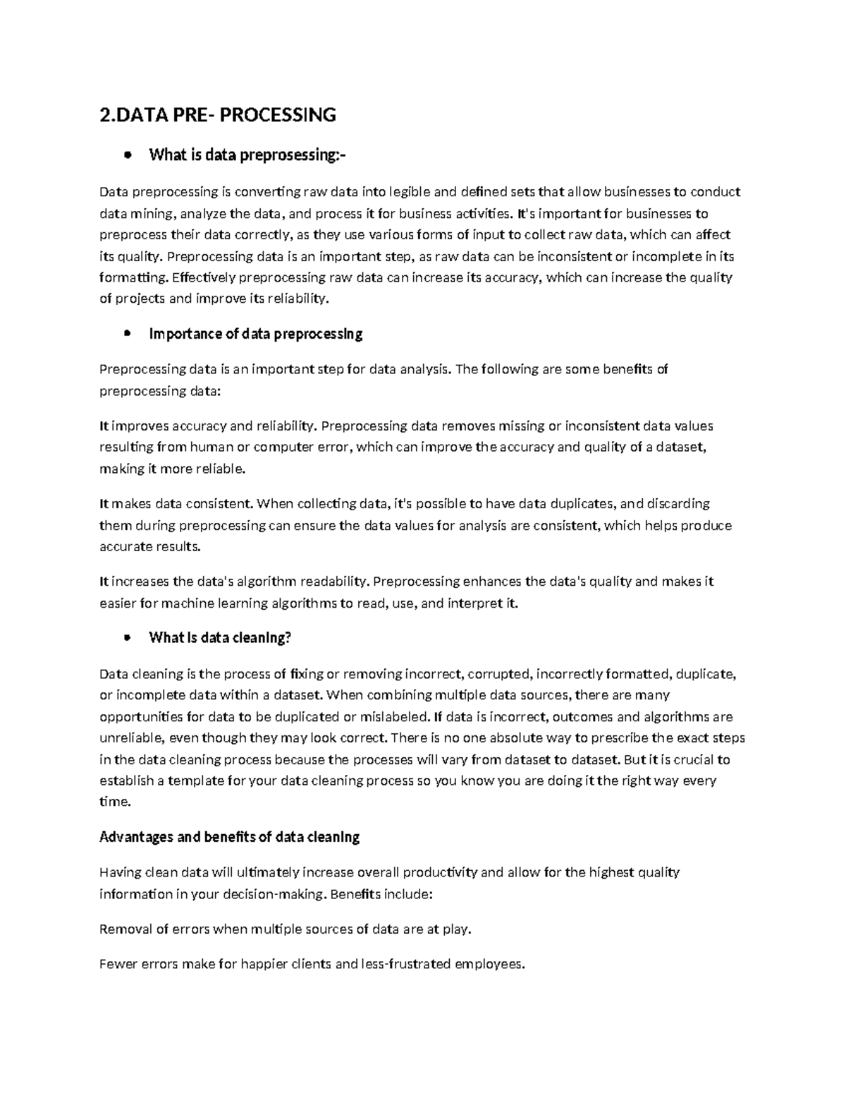 Data Warehouse & Data Mining Unit 2: Data Preprocessing Overview - Studocu
