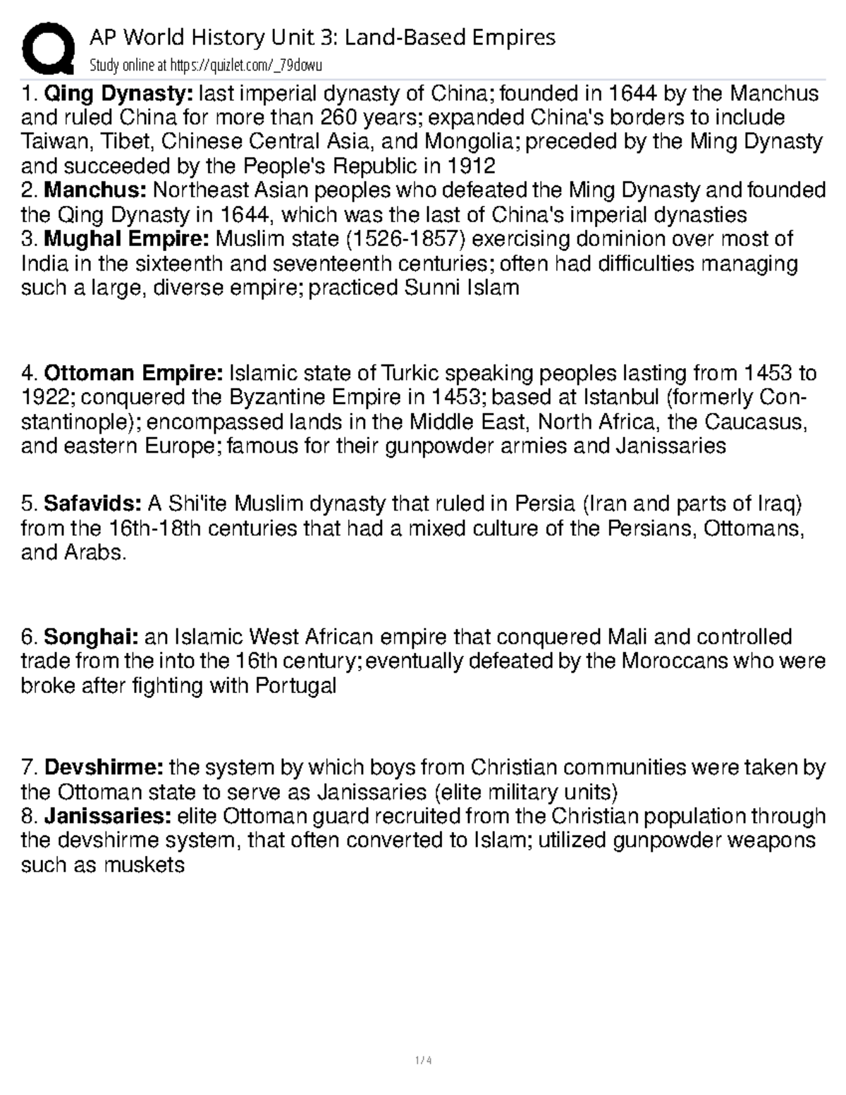 AP World History Unit 3: Key Concepts on Land-Based Empires - Study ...