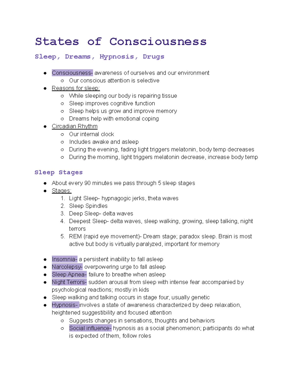 Psychology: States of Consciousness - States of Consciousness Sleep ...
