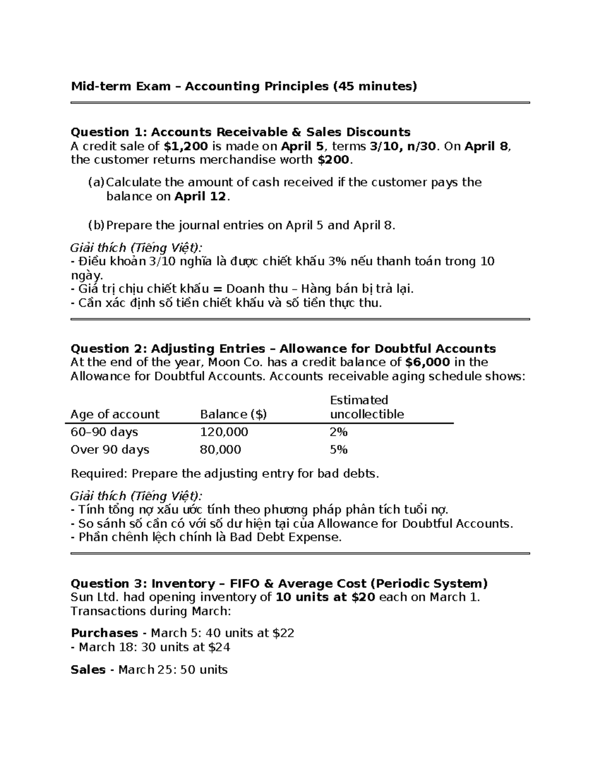 Mid-term Practice Exam – Accounting Principles (45 min) - Studocu