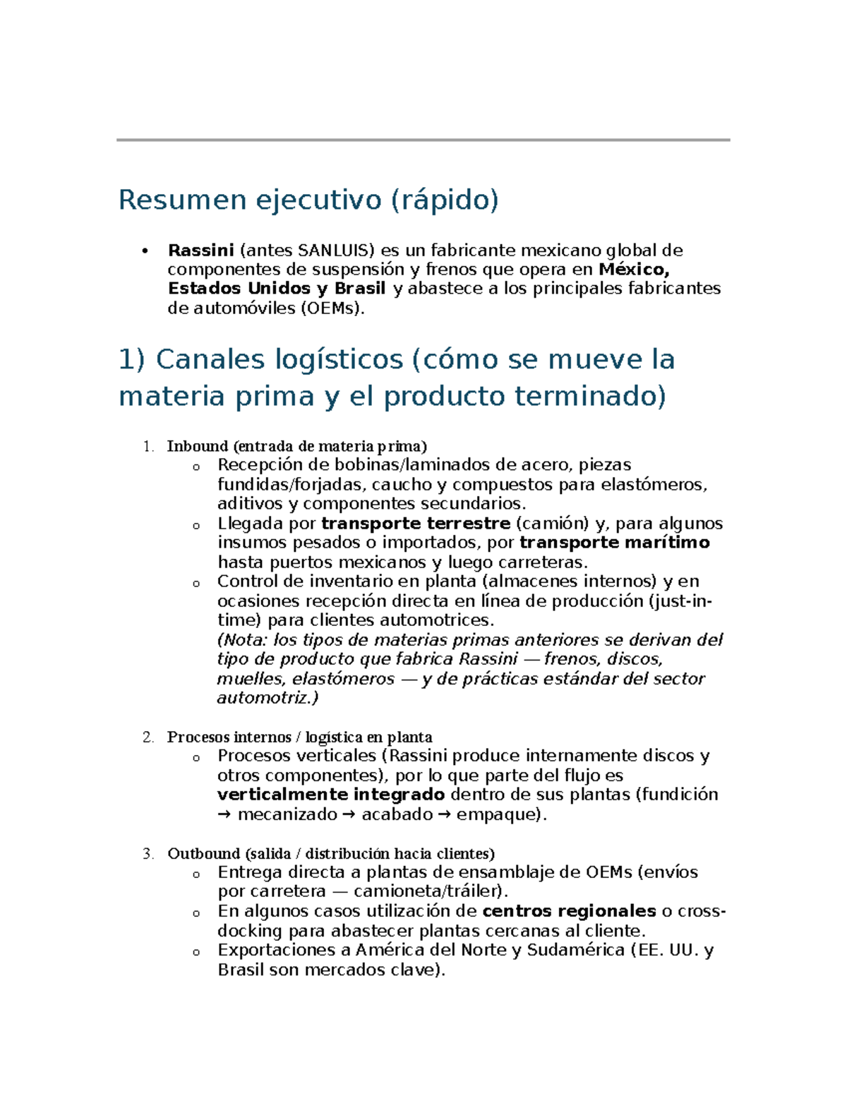 Apuntes sobre la Empresa Rassini Corp: Logística y Proveedores - Studocu
