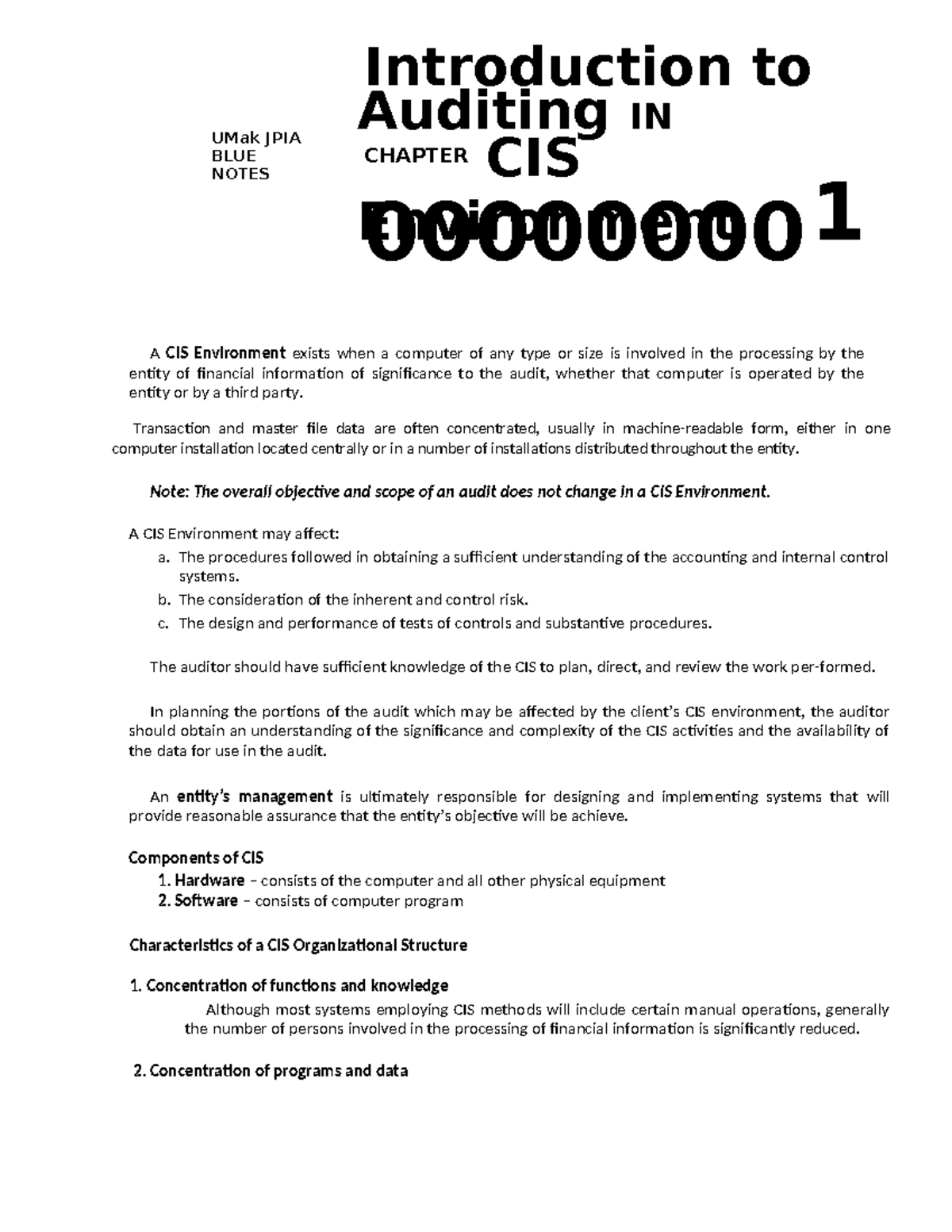 Introduction to Auditing in CIS: Chapter Overview and Key Concepts - Studocu