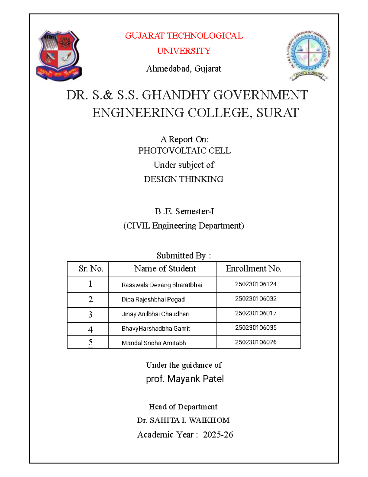 Design Thinking Project Report: Photovoltaic Cell - B.E. Civil Engg ...