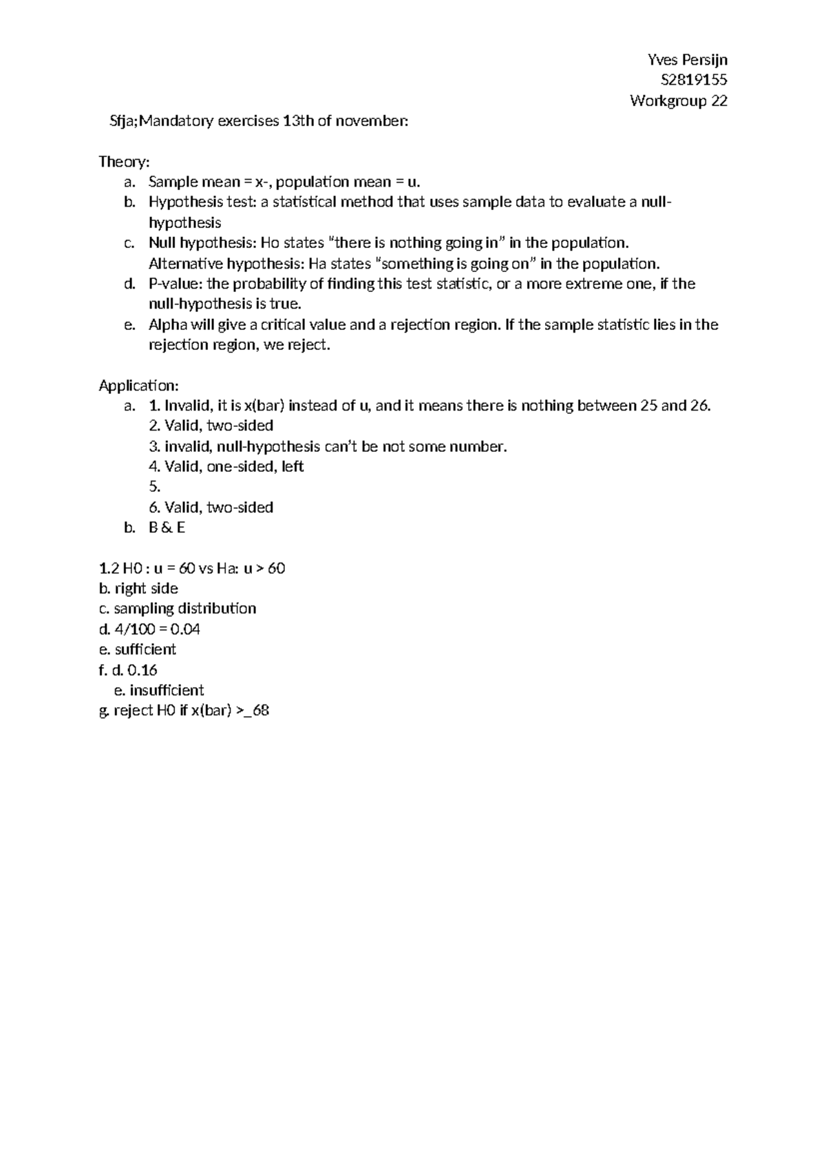 Inf Stats Exercises: Understanding Inferential Statistics Concepts ...