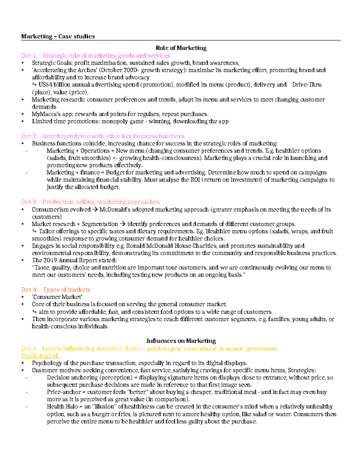 Year 12 Business - Marketing Case Study: McDonald's Strategies and ...