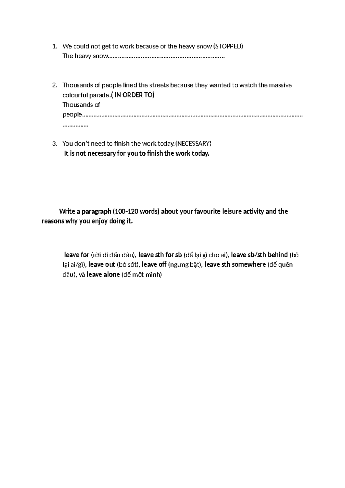 ENG 101: Grammar Exercises on Sentence Structure and Leisure Activities ...