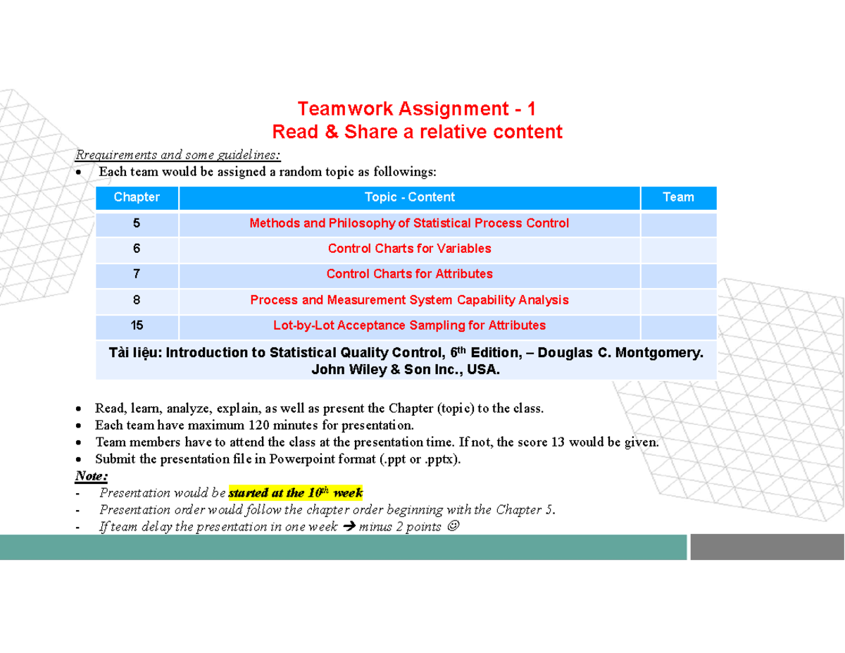 Teamwork Assignment 1 2 - Each team have maximum 120 minutes for ...
