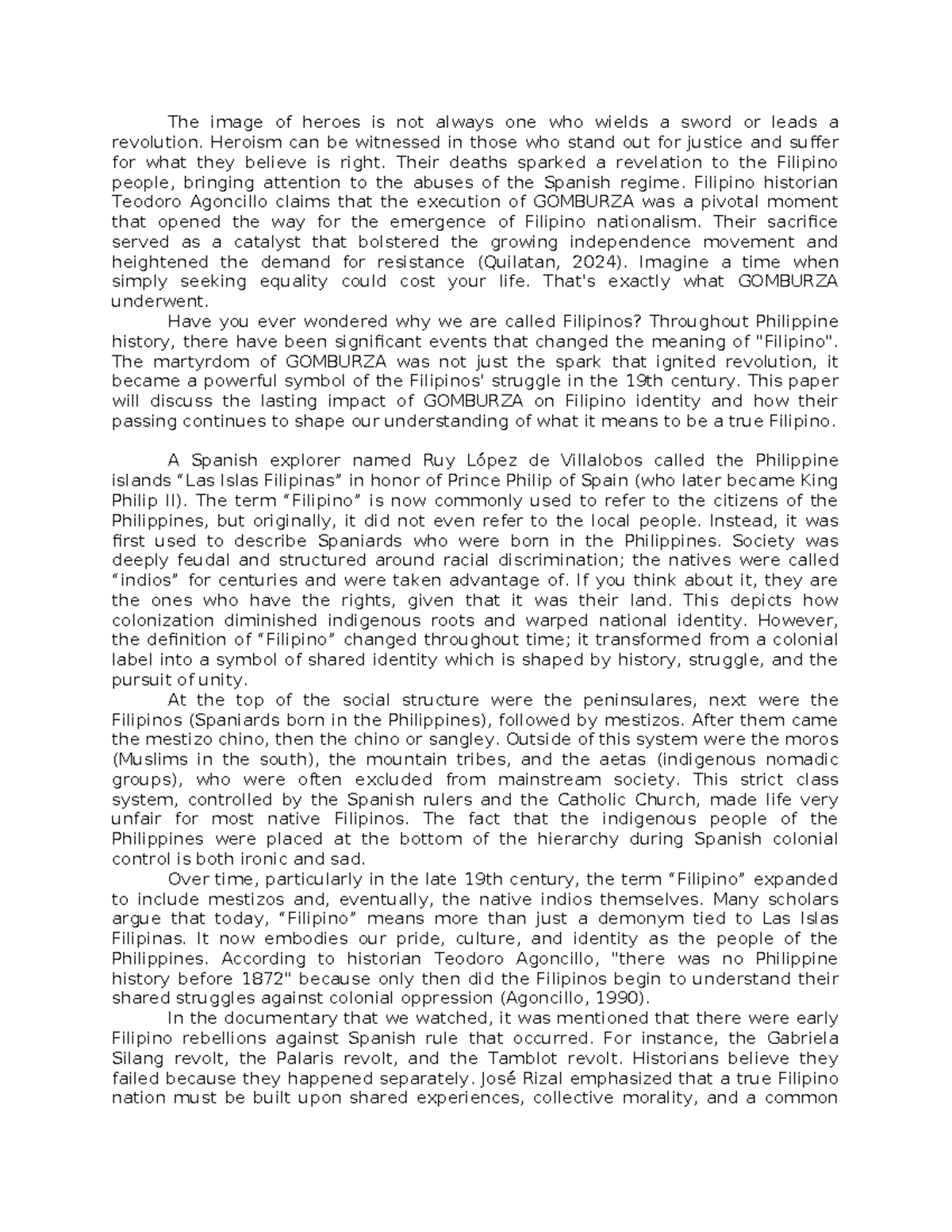 TP1: The Impact of GOMBURZA on Filipino National Identity and Unity ...