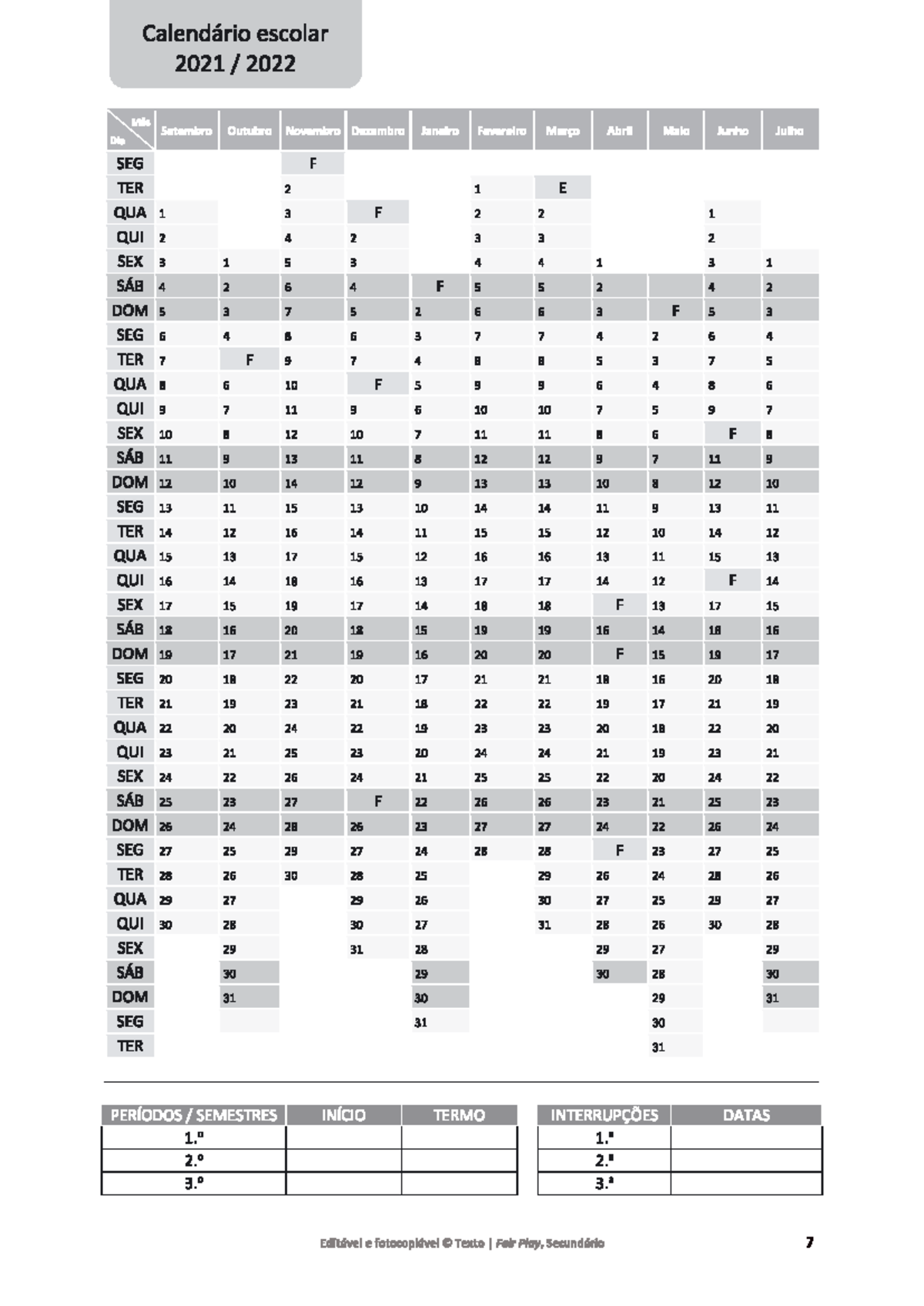 Calendário Escolar 2021-2022: Setembro a Julho - Studocu